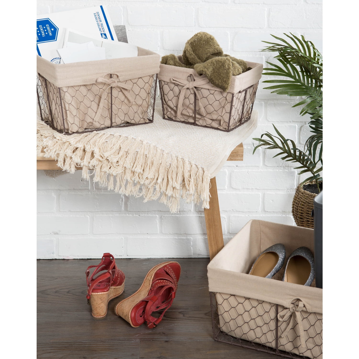 DII Chicken Wire Storage Baskets with Liner, Set of 3, Rustic Natural ...