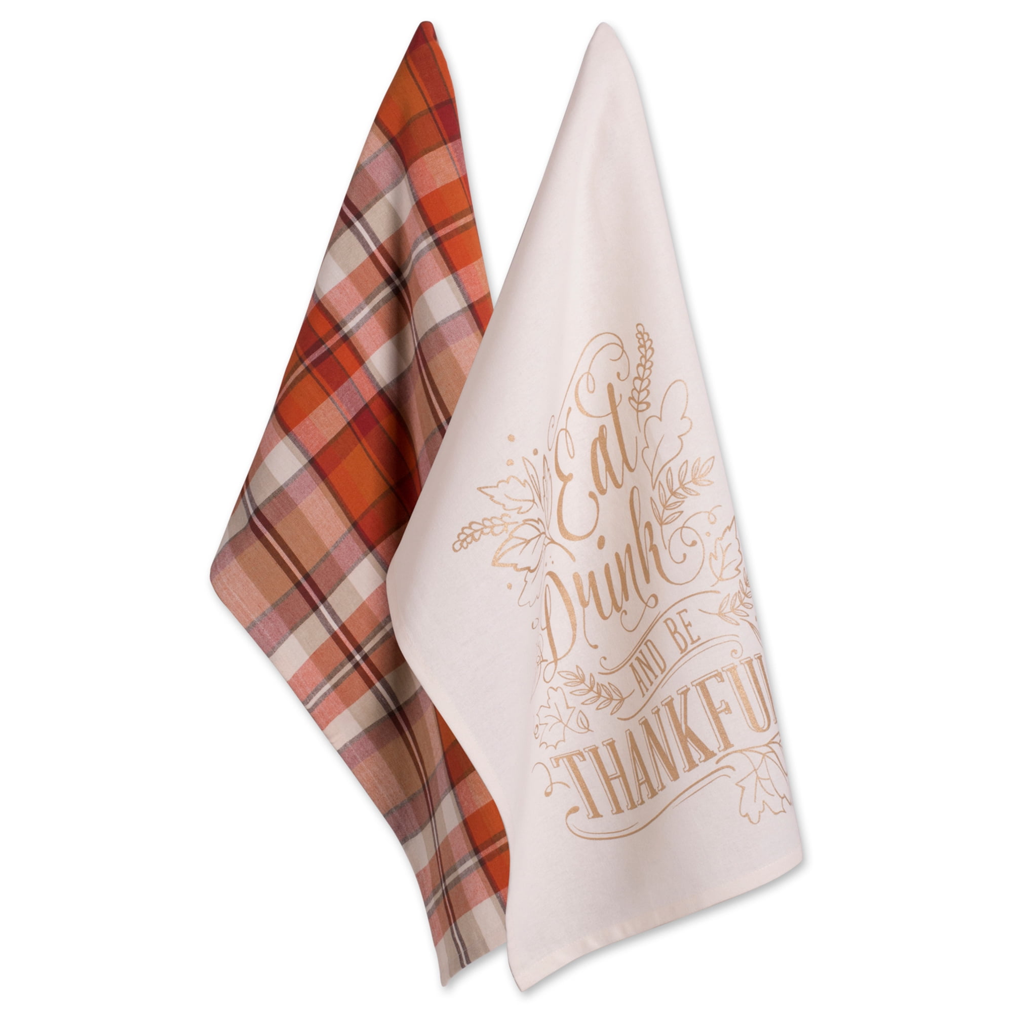 DII Cotton Assorted Check Fall Be Thankful Dishtowels in Multi-Color ...