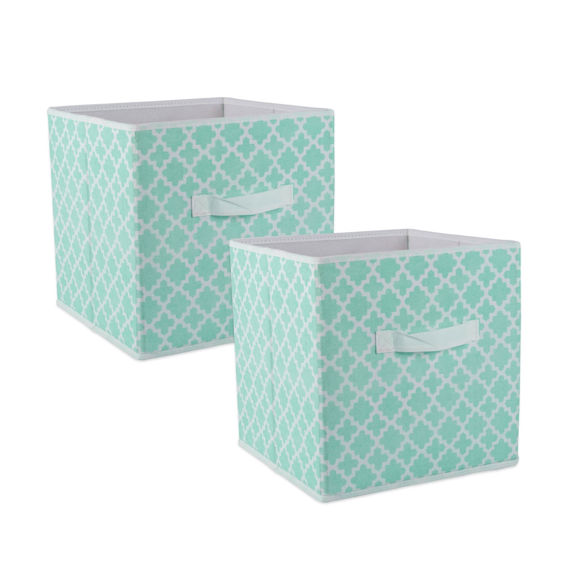 DII 11" Square Polyester Cube Lattice Storage Bin in Aqua Blue (Set of ...