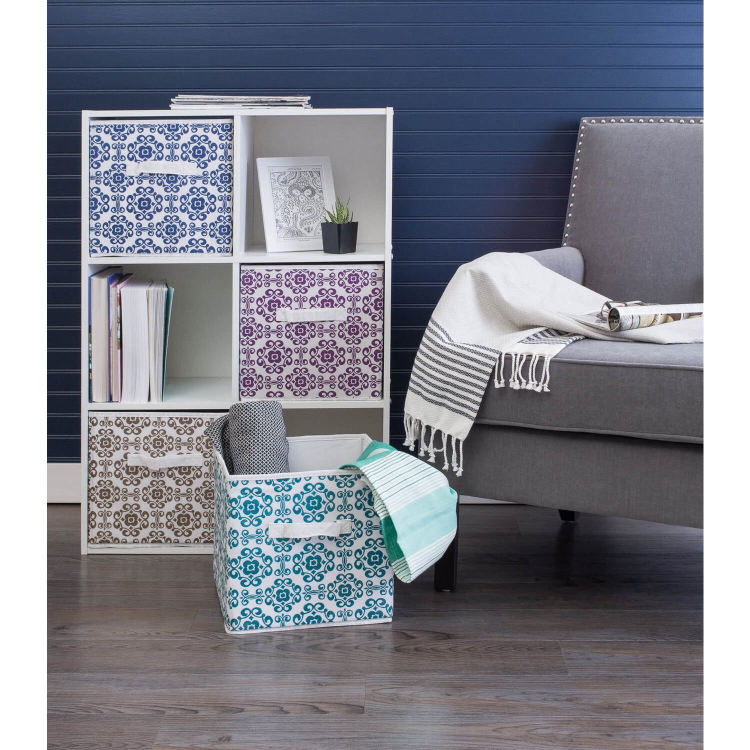 DII 11" Square Polyester Scroll Cube Storage Bin in Brown (Set of 2 ...