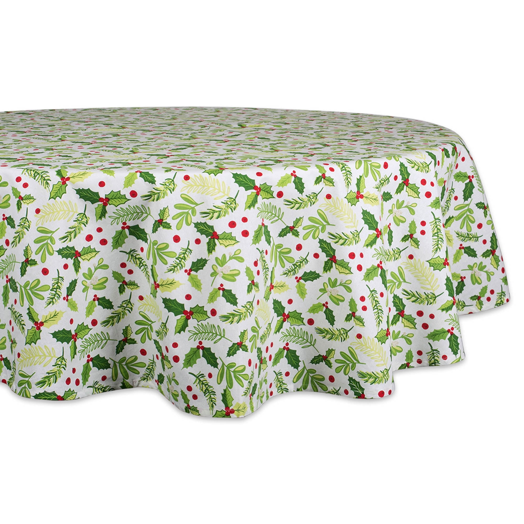 DII Formal Round Boughs of Holly Print Kitchen Tablecloth, 70" x 70 ...
