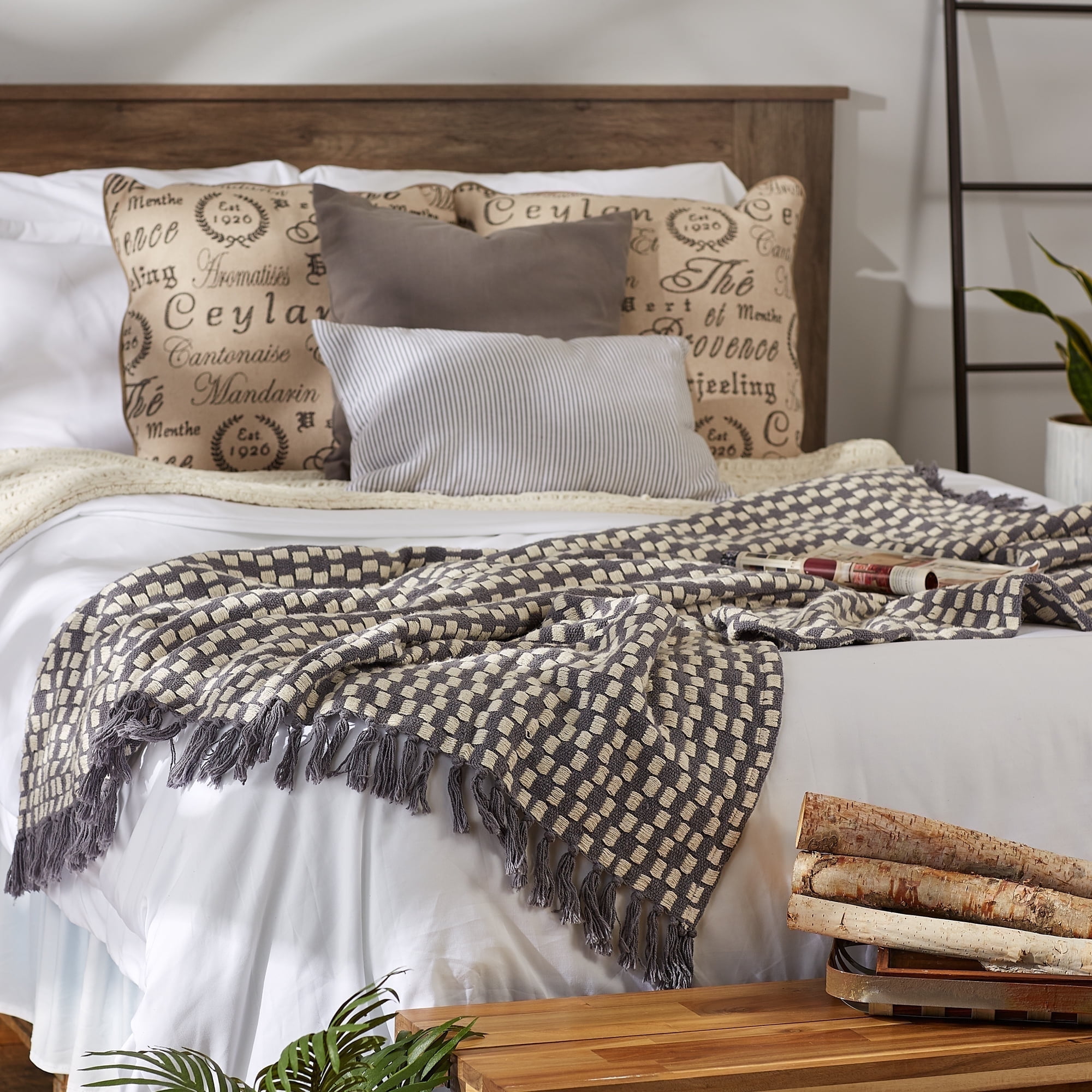 DII Gray Urban Check Cotton Throw 50x60 with 2.5 inch fringe - Walmart.com