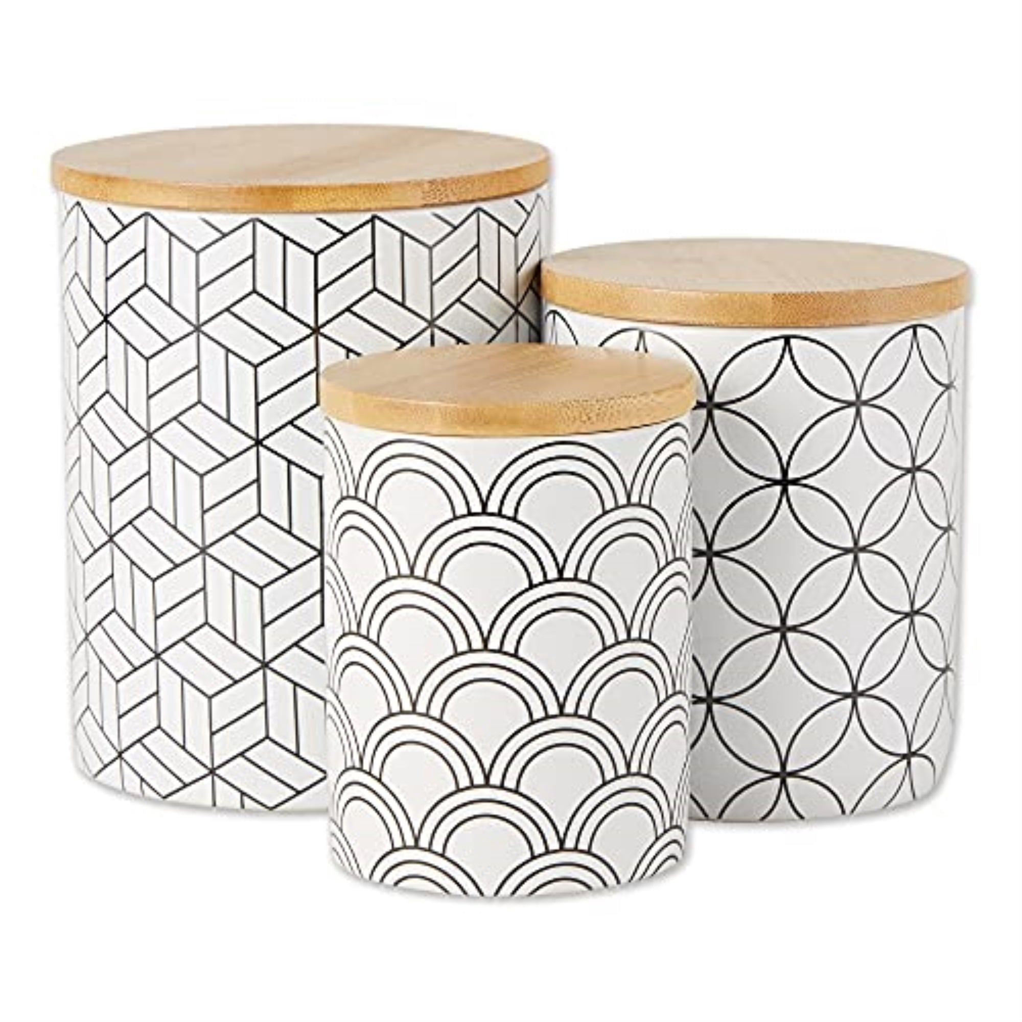 DII White And Black Mixed Print Ceramic Canister 3 Piece - Walmart.com