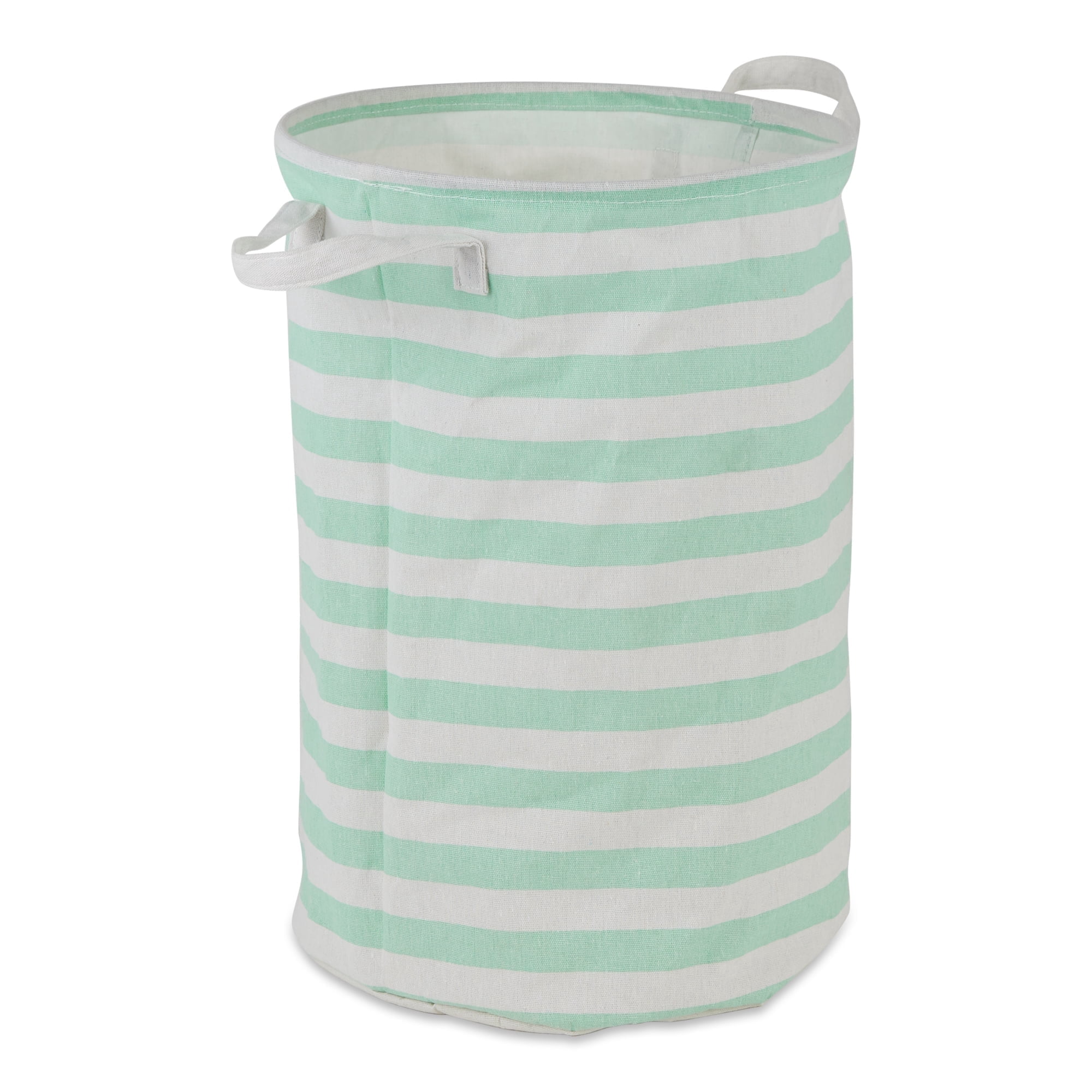 PE-Coated Cotton Polyester Laundry Hamper Stripe Aqua Round 13.5x13 ...