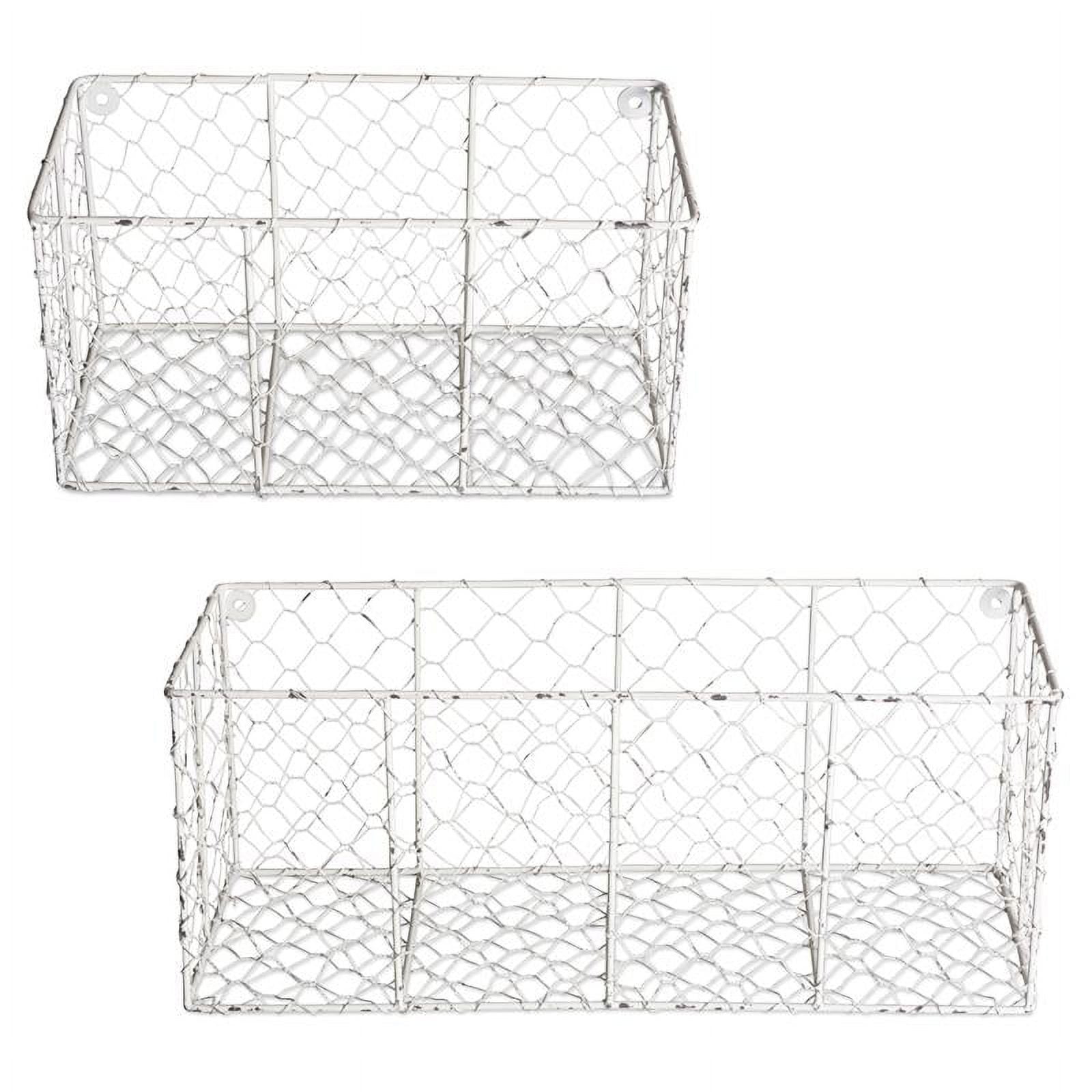 DII Metal S/M Wall Mount Chicken Wire Basket in Antique White (Set of 2 ...
