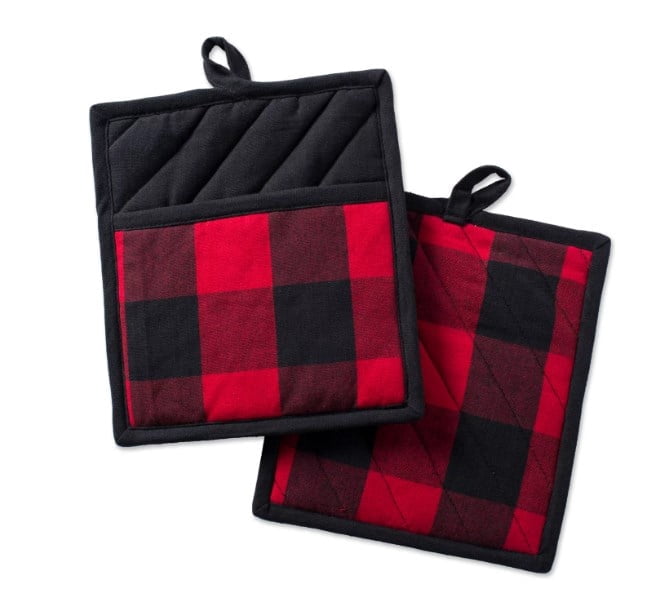 DII Modern Style Cotton Buffalo Check Potholder in Red (Set of 2 ...