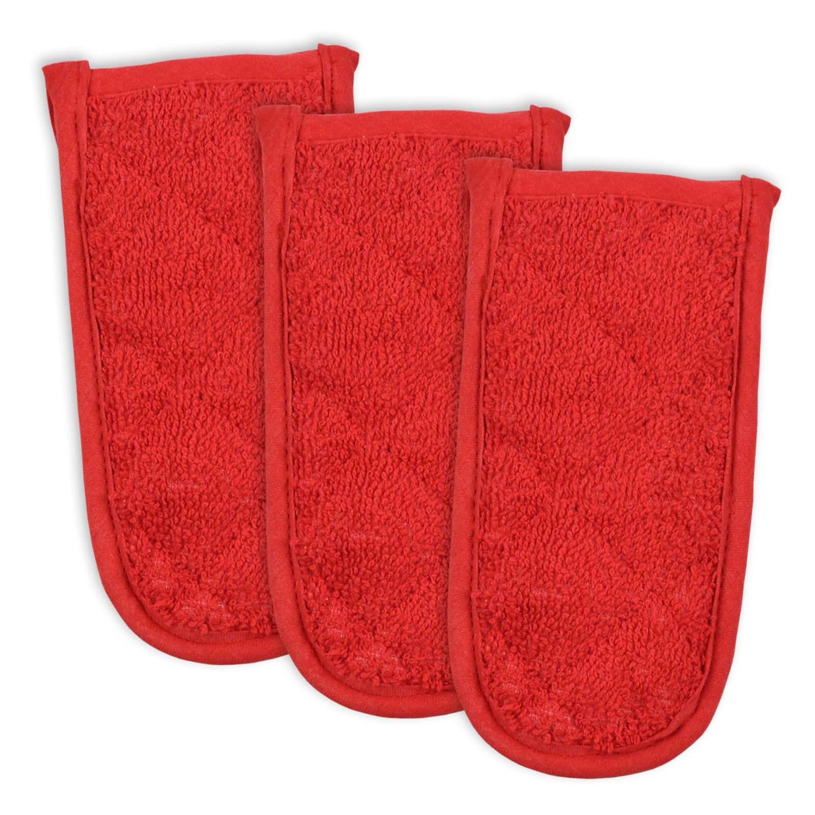 DII Modern Style Cotton Terry Pan Handle in Red Finish (Set of 3 ...