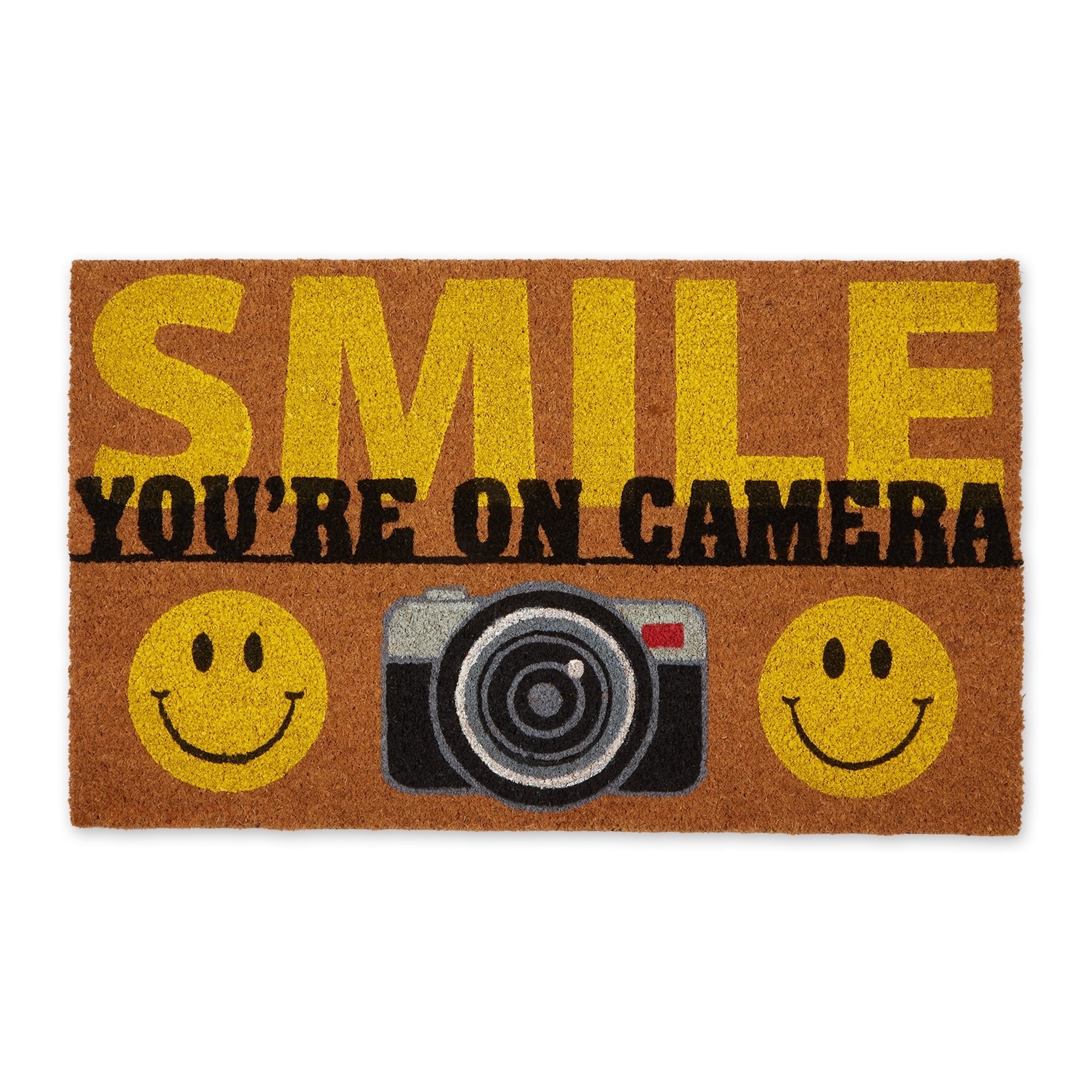 DII Natural Coir Doormat Fun Greeting Mat, Smile, You're On Camera ...