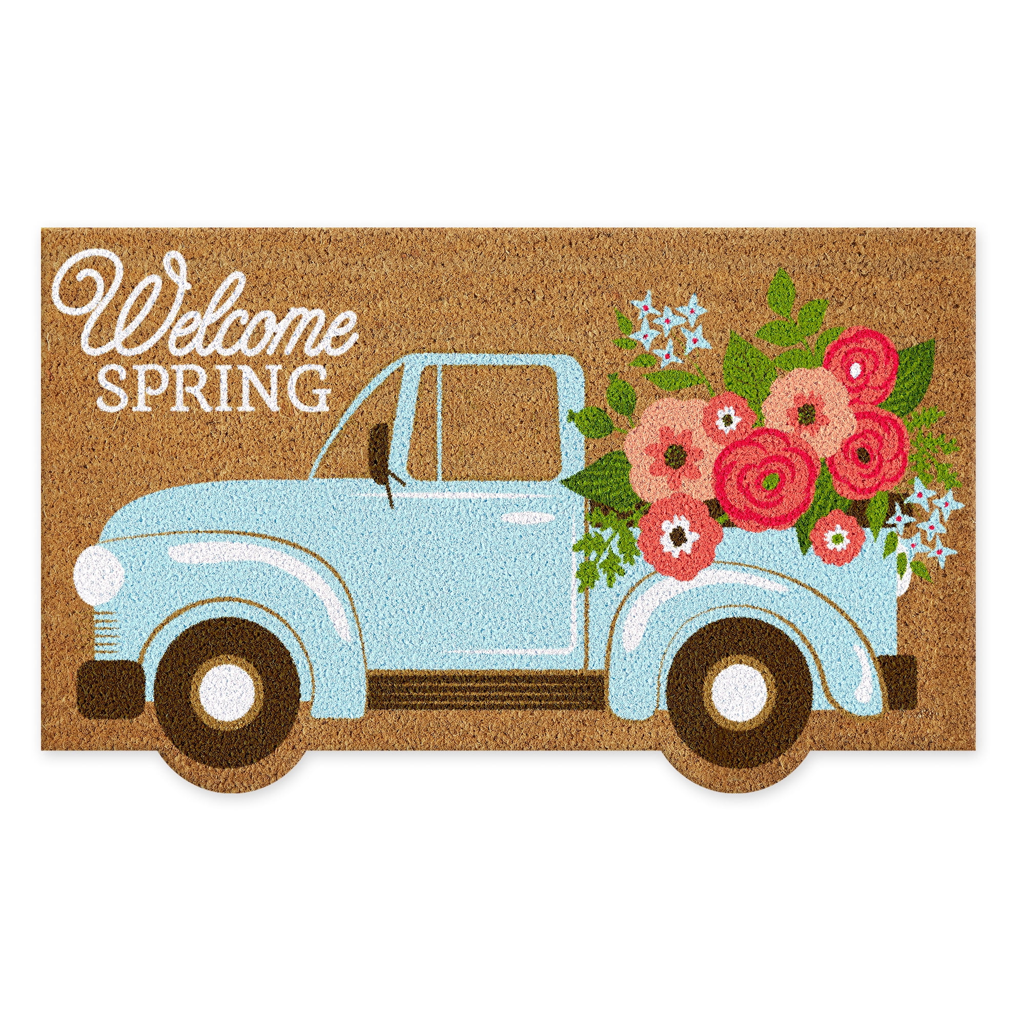 DII Natural Coir Doormat Outdoor Welcome Mat, 17x29", Spring Truck ...