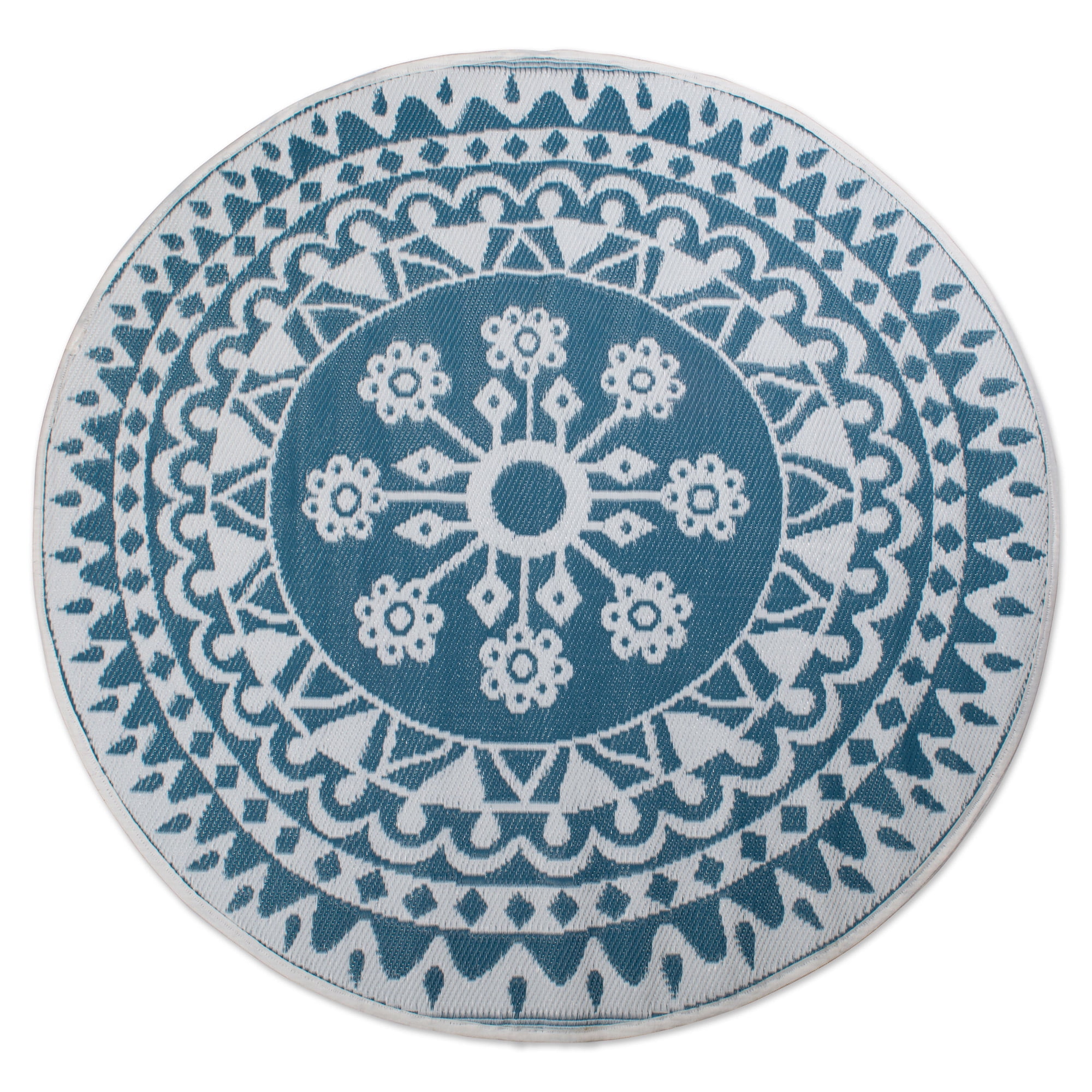 DII Indoor & Patio Polypropylene Rug, 5' Round, Reversible Woven, Blue ...