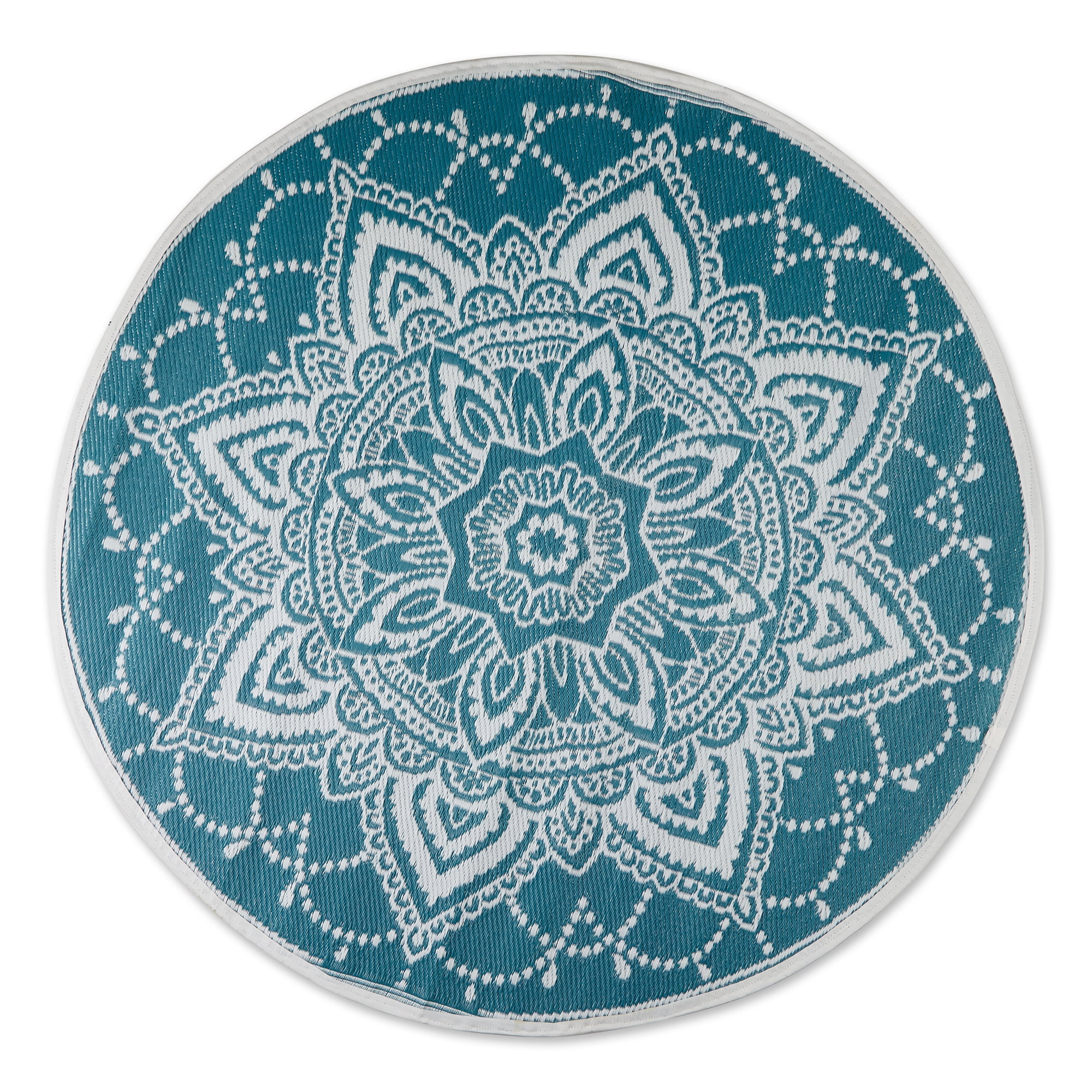 DII Outdoor Rugs Collection Reversible Woven, 5' Round, Storm Blue Boho ...