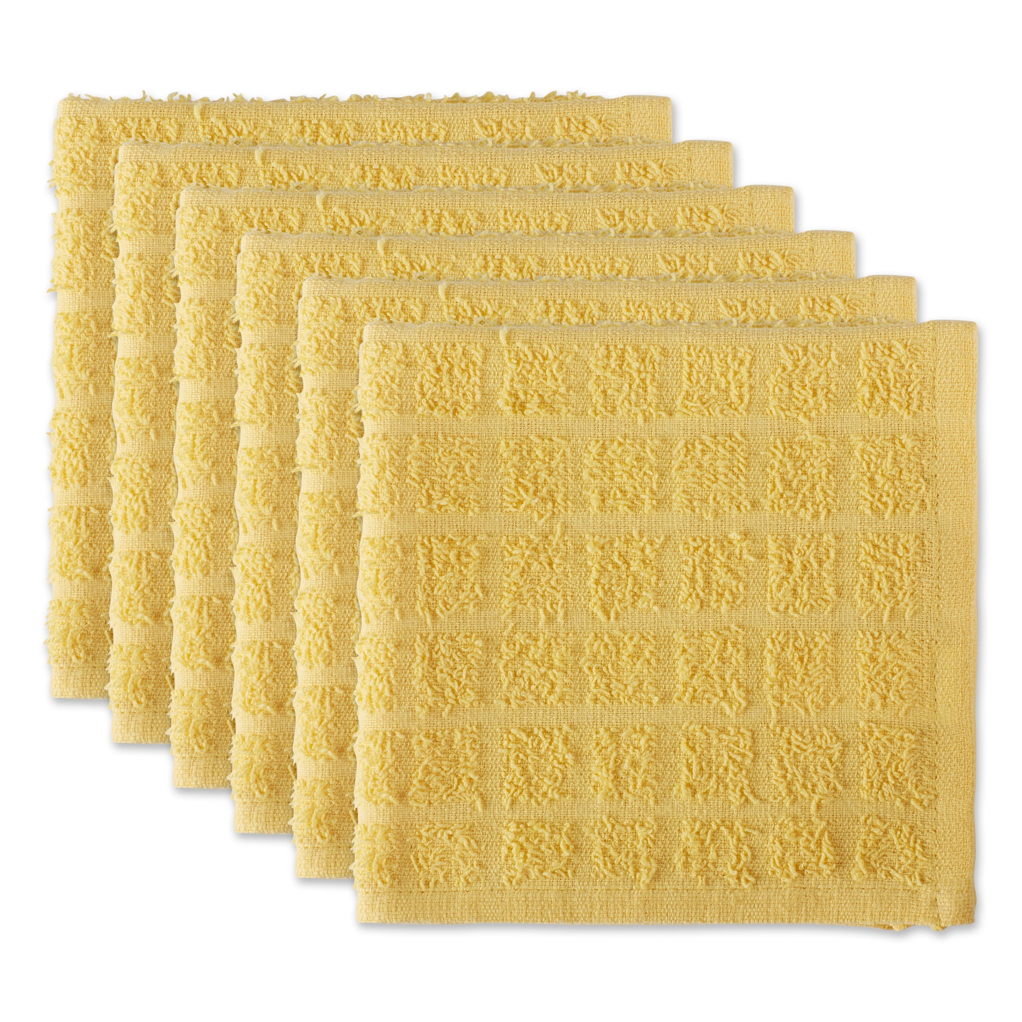 DII Solid Yellow Windowpane Cotton Terry Dishcloth 6 Piece 12x12 ...