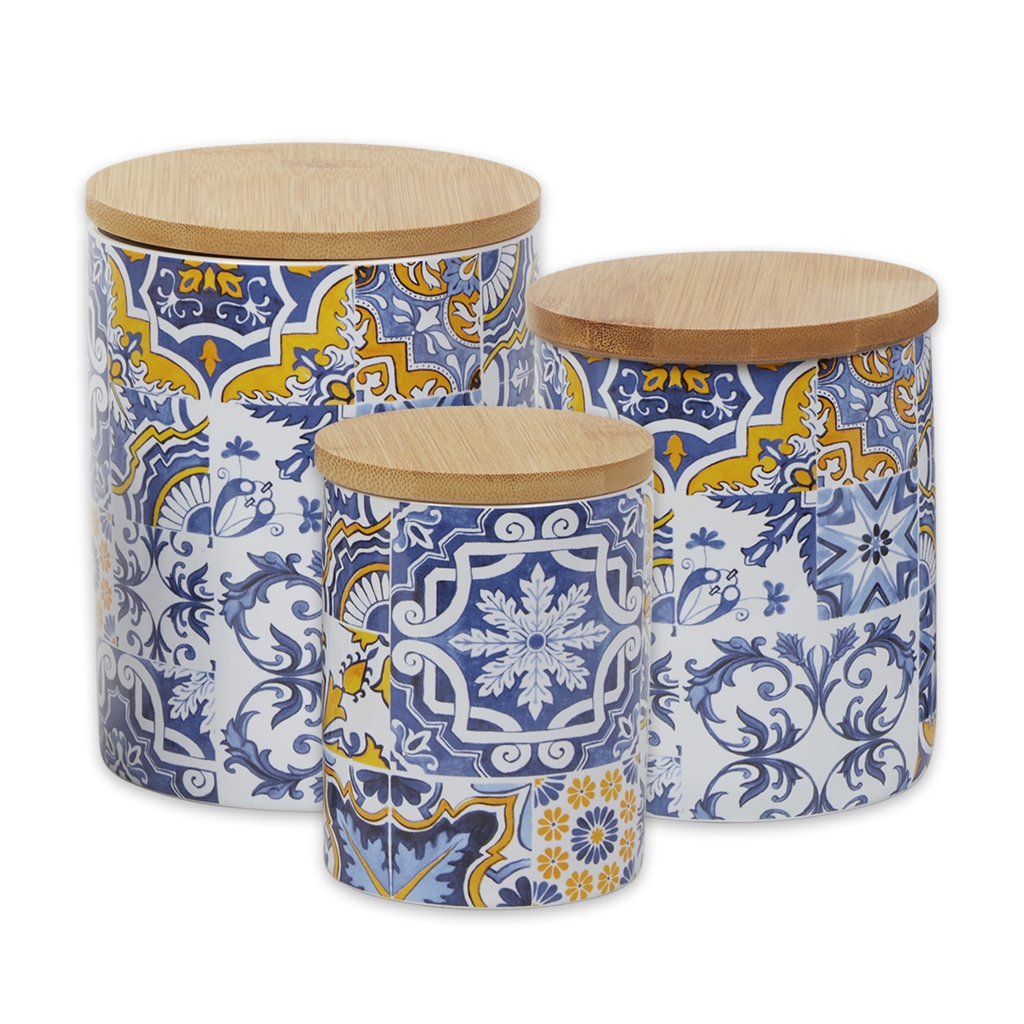 DII Ceramic Kitchen Canister Set with Bamboo Lids, Blue and Natural ...