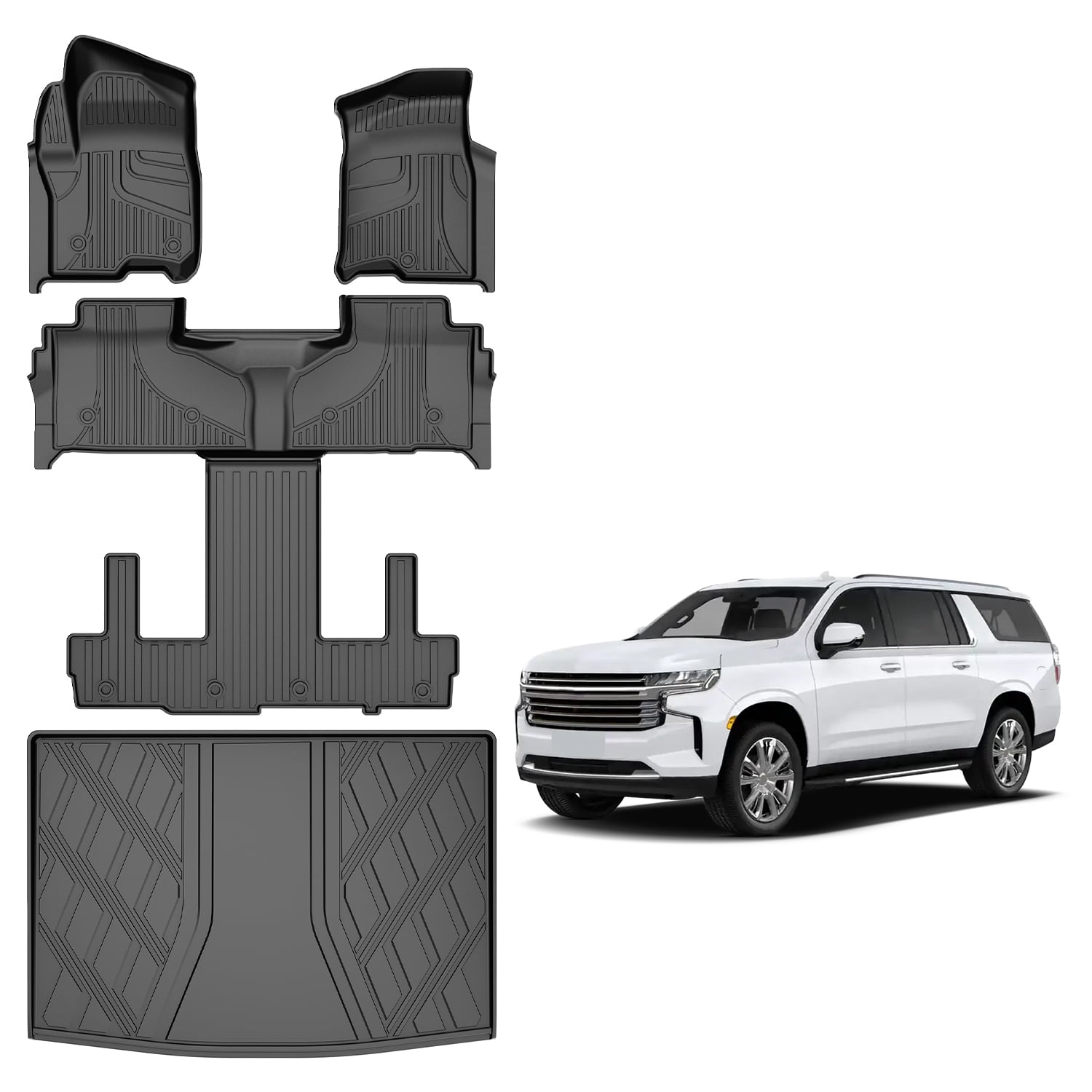 DIKSOAKR Full Set Floor Mats & Cargo Liner for 2021-2026 Chevy Suburban ...