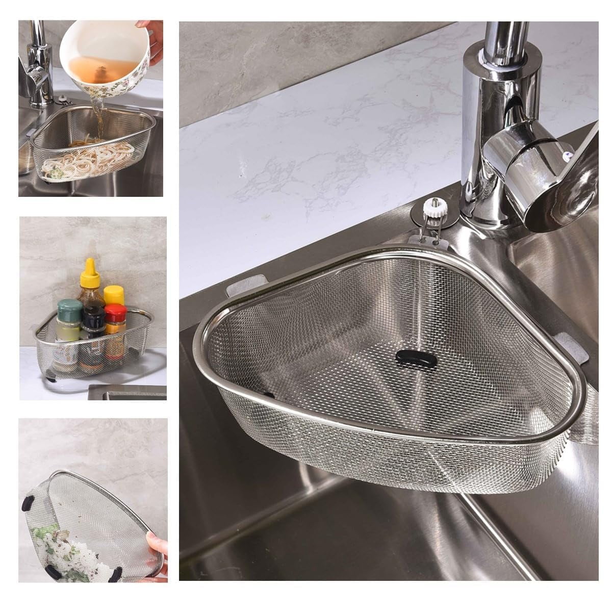 DIKSUL Stainless Steel Triangular Sink Strainers Basket Sink Corner ...