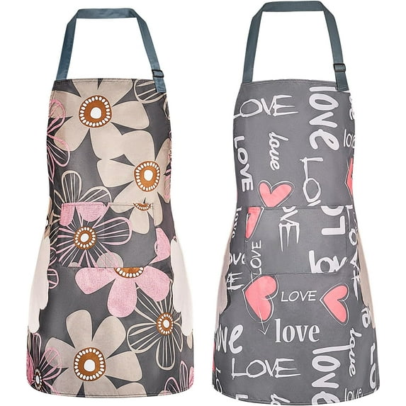 DILLMAN 2 Pack Floral Aprons with Pocket Blooming Womens Waterproof ...