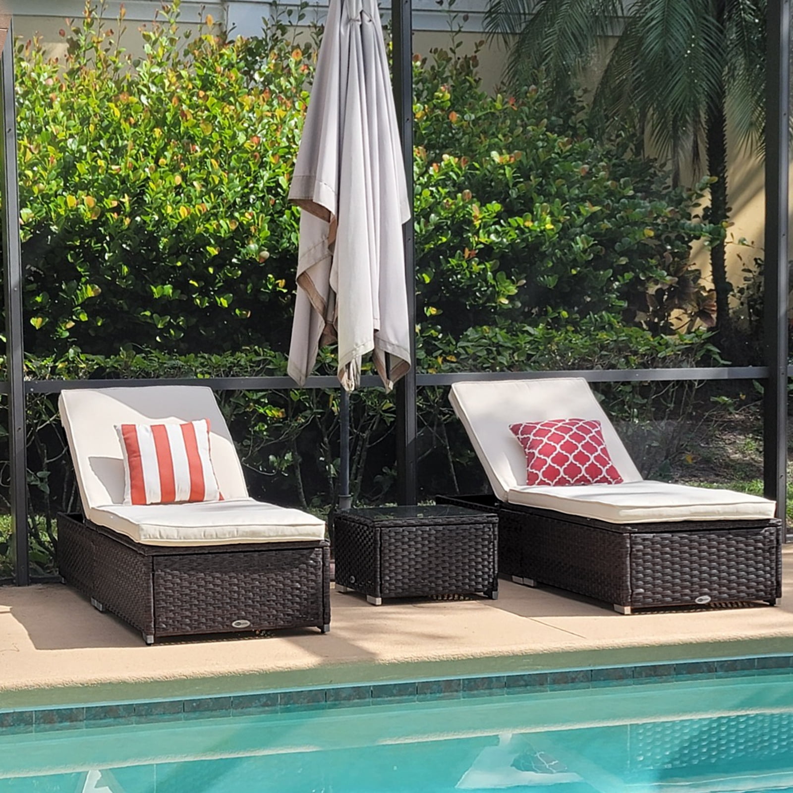 DIMAR GARDEN 2PCS Outdoor Wicker Chaise Lounger Patio Recliner Chaise ...