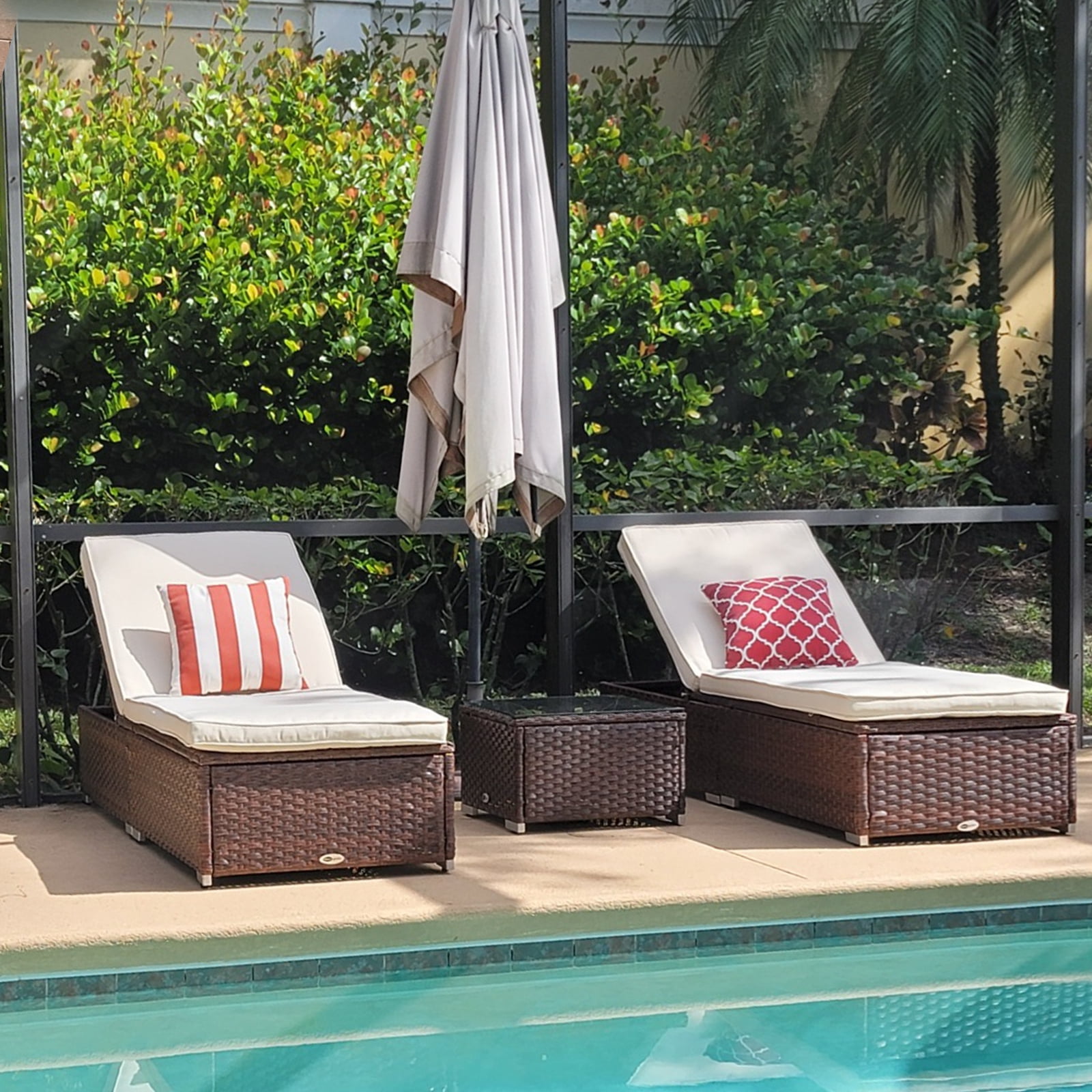 DIMAR GARDEN 2PCS Outdoor Wicker Chaise Lounger Patio Recliner Chaise ...