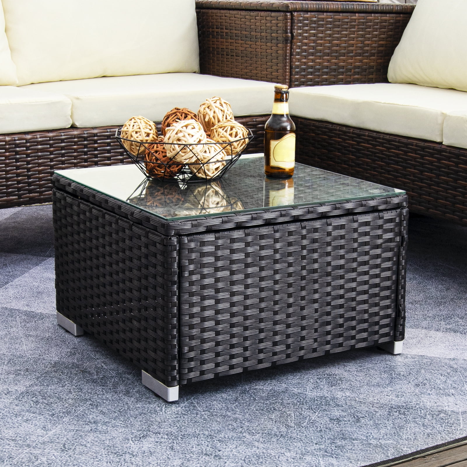 DIMAR GARDEN Outdoor Patio Coffee Table Square Table with Glass Top ...