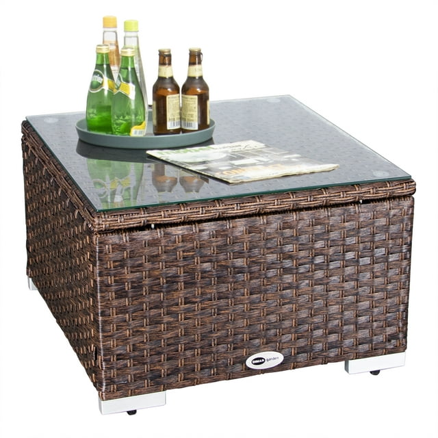 DIMAR GARDEN Rattan Outside Patio Coffee Table, Glass Top, Suitable for ...