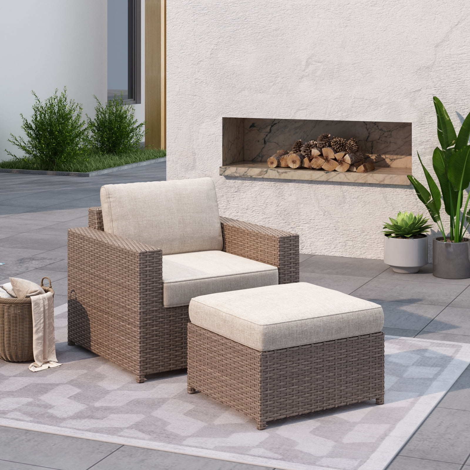 DIMAR GARDEN Outdoor Rattan Patio Sofa with Ottoman Brown - Walmart.com