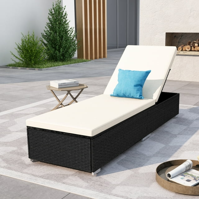 DIMAR GARDEN Padded Rattan Lounge, Outdoor Patio Recliner Chaise with ...