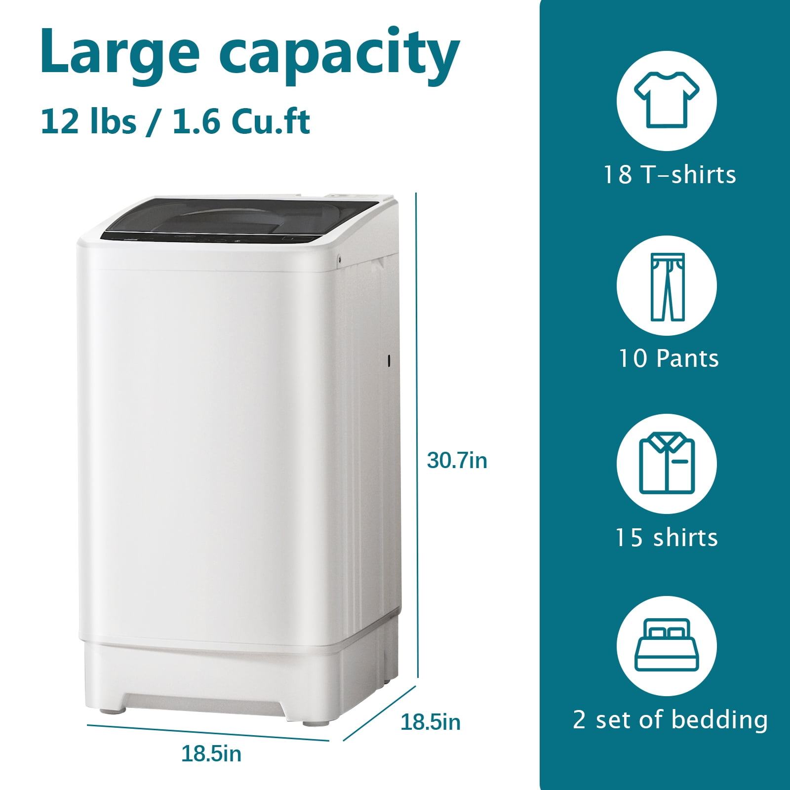 DIMEDEAL 1.6 Cu Full Automatic Washing Machine, Compact Laundry Washer ...