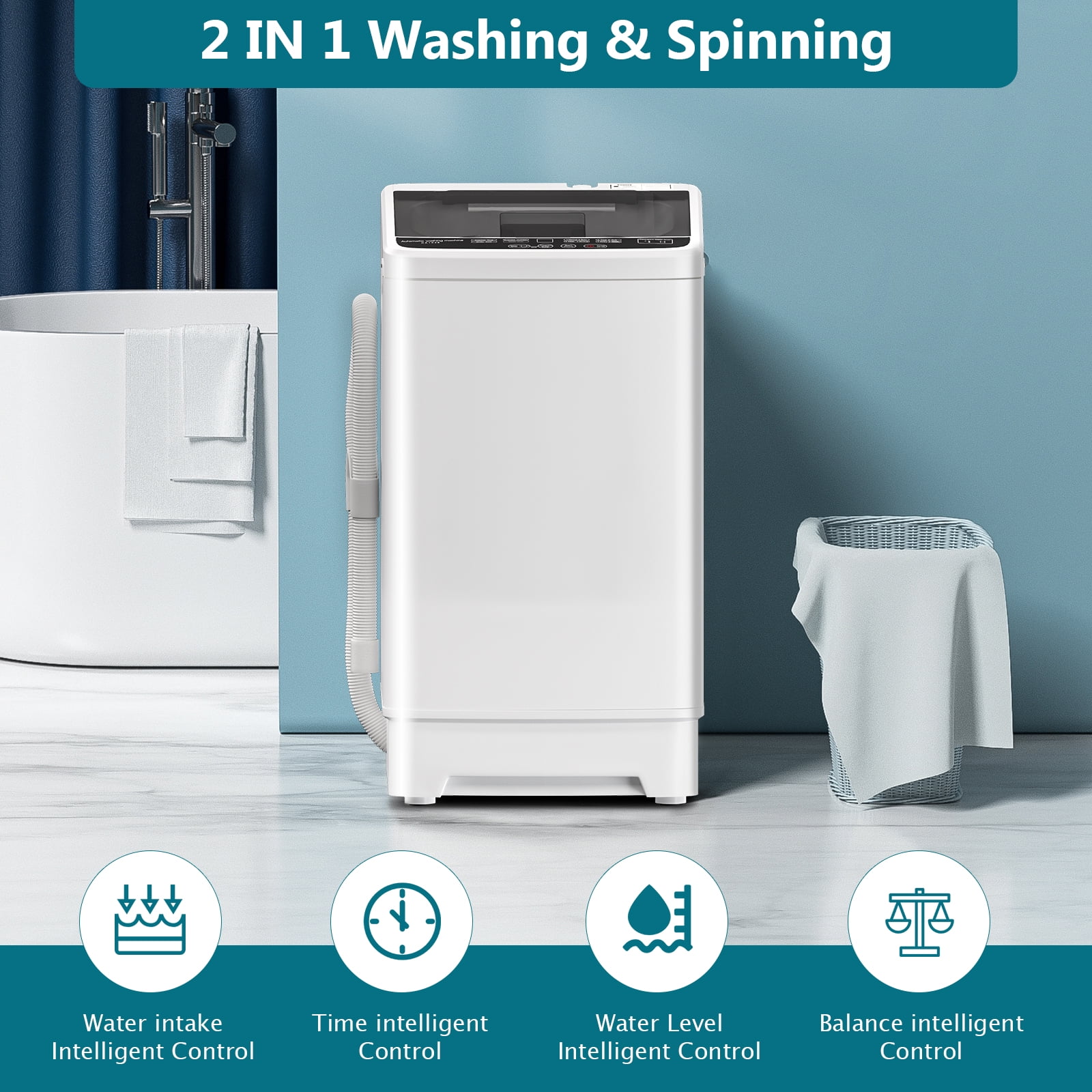 DIMEDEAL Full Automatic Washing Machine, 10 lbs Washer, 8 Washing ...