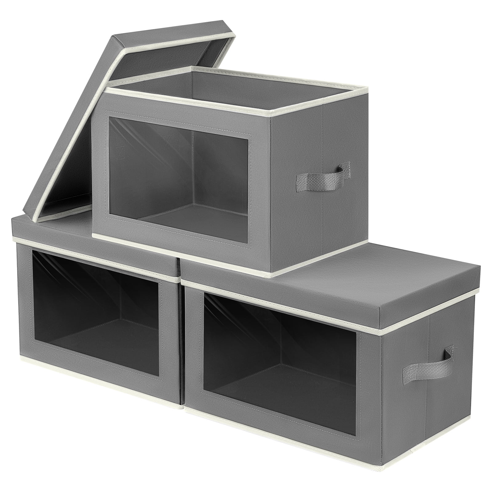 DIMJ 3 Pack Foldable Storage Boxes with Lids, Collapsible Storage Bins ...