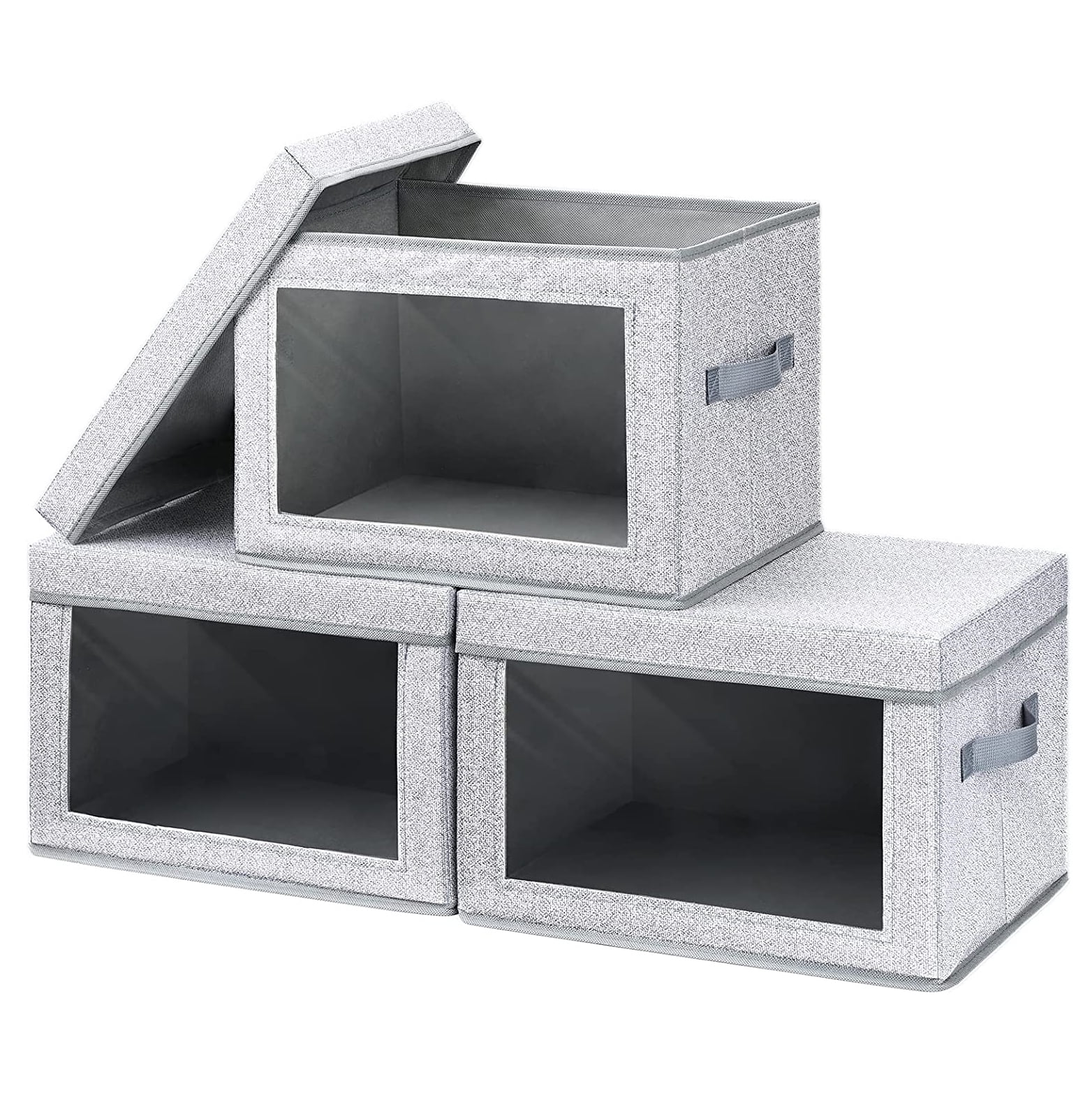 DIMJ 3 Pack Fabric Storage Boxes, Foldable with Lids, Handles ...