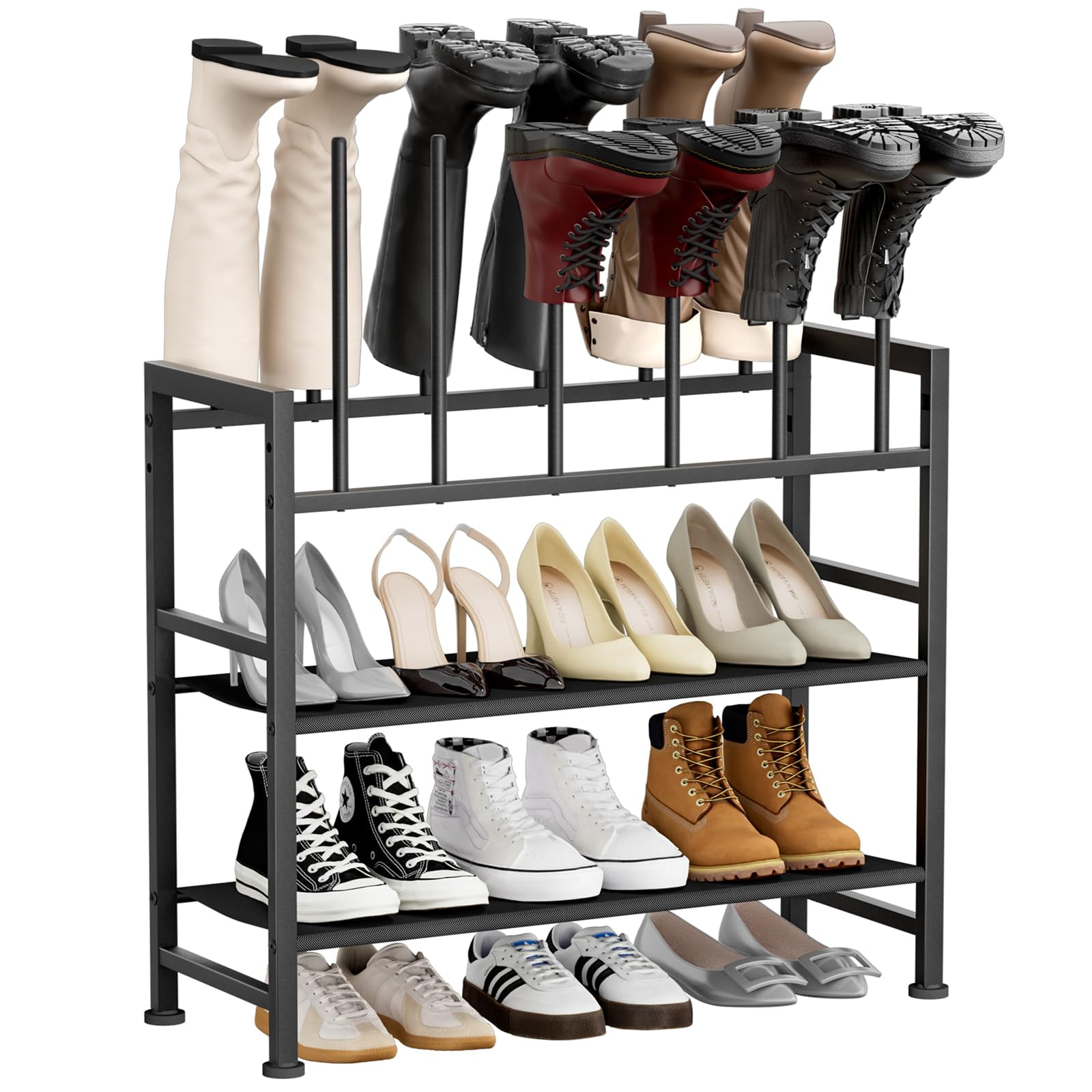 DIMJ Boot Rack 4-Tier - Black Metal Boot Storage Rack for Tall Boots ...