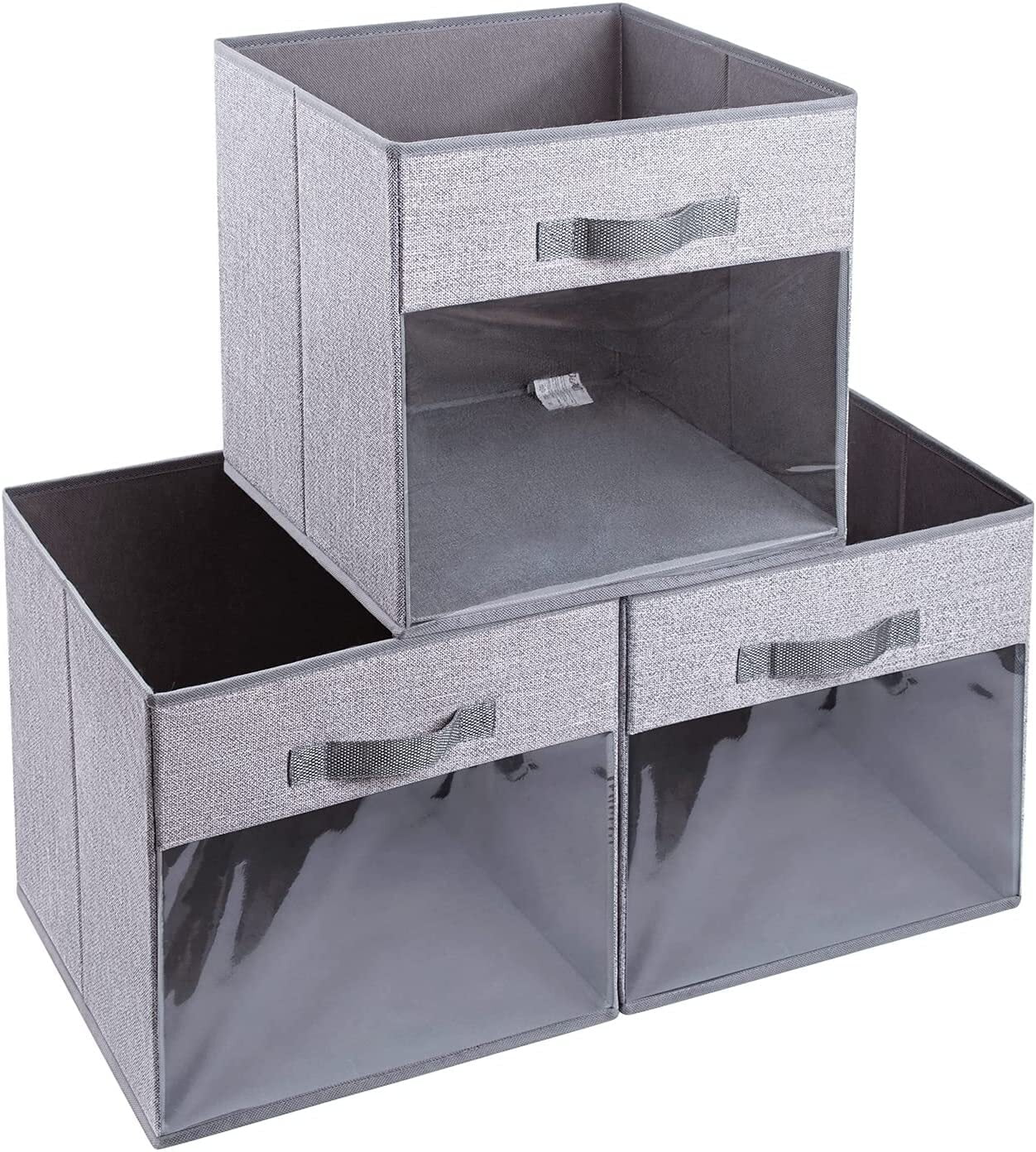 DIMJ 3 Pcs Foldable Fabric Cube Storage Bins with Clear Window, Bedroom ...