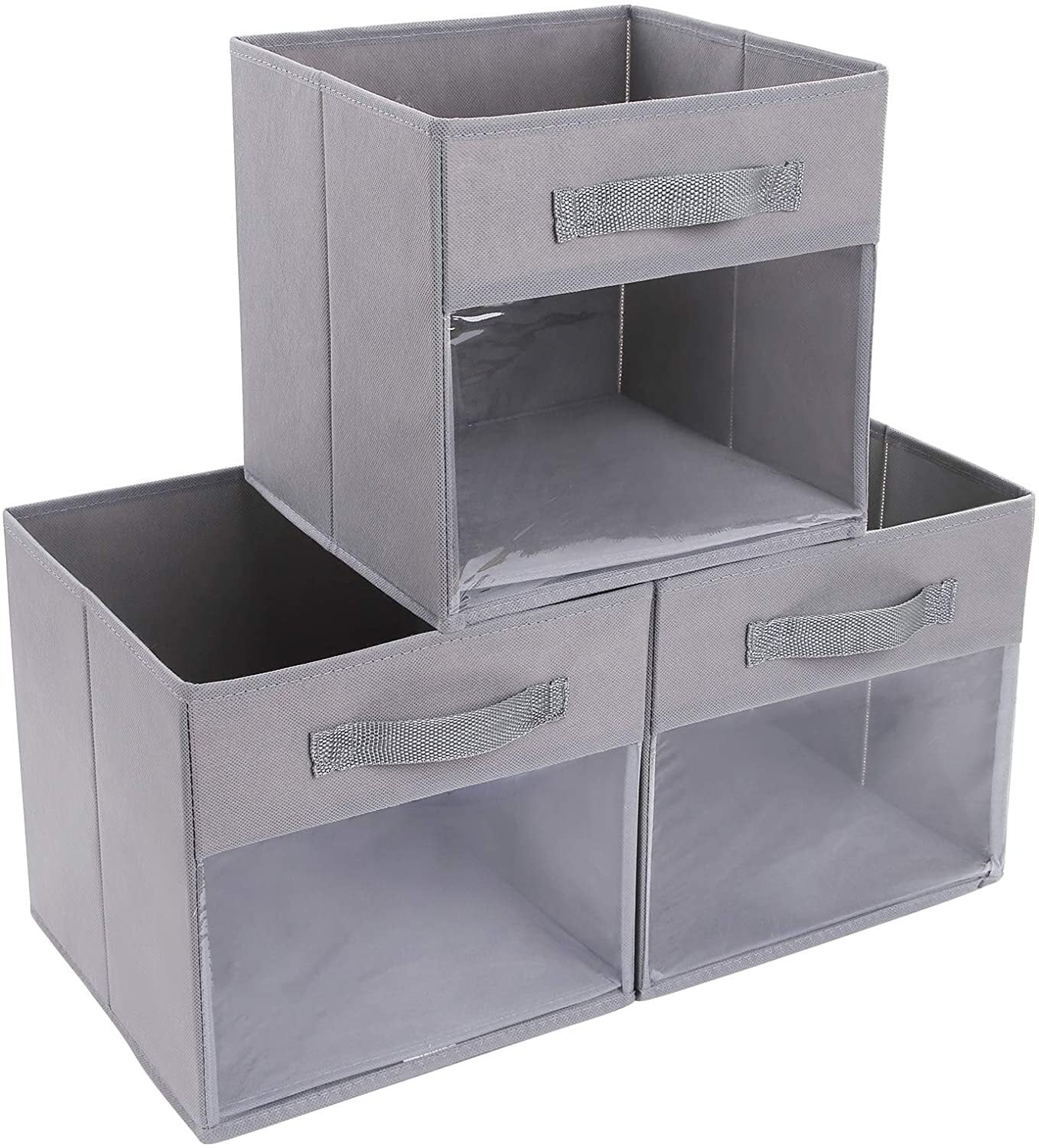 DIMJ 3 Pcs Fabric Cube Storage Bins, Foldable Organizer with Clear ...