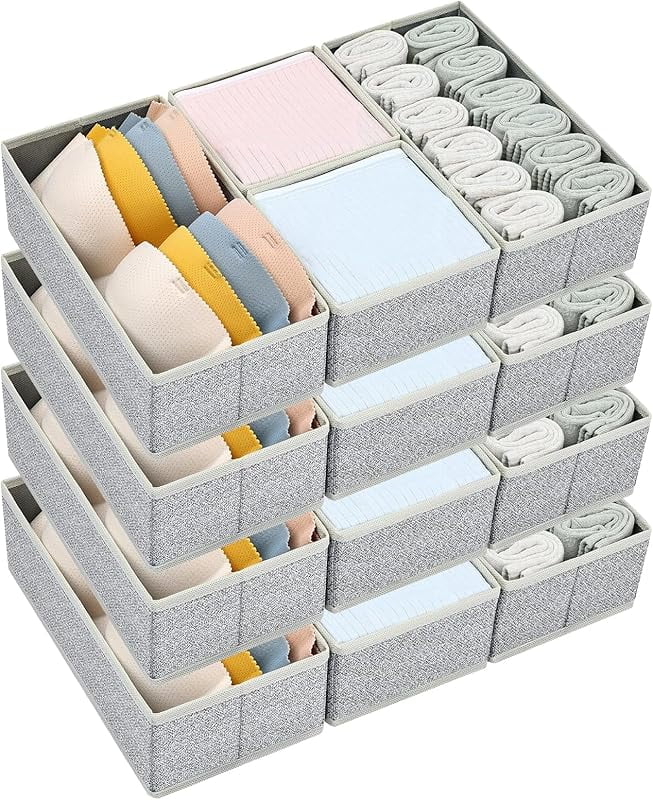 DIMJ Drawer Organizers Clothes, Set of 4 Dresser Organizer Bins, Fabric ...