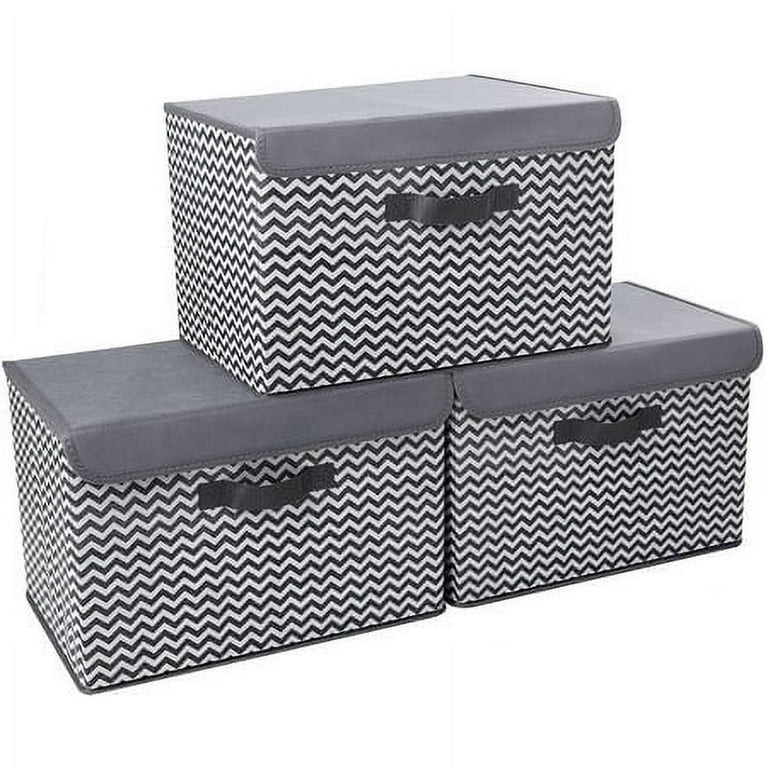 DIMJ Storage Bins with Lids 3 Pcs Large Foldable Fabric Closet Organizer Storage Bins with Handle Cube Storage Basket Box for Shelf Bedroom