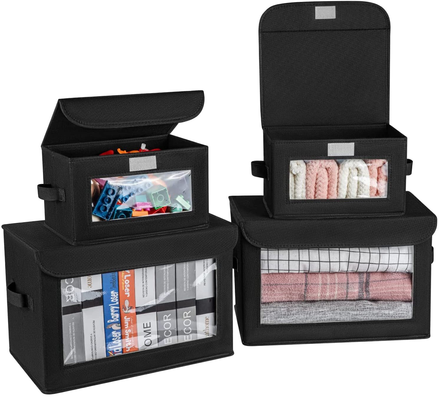 DIMJ Storage Bins with Lids, 4 Pack Stackable Fabric Storage Baskets ...