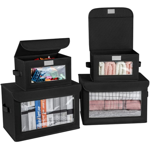 DIMJ Storage Bins with Lids, 4 Pack Stackable Fabric Storage Baskets ...