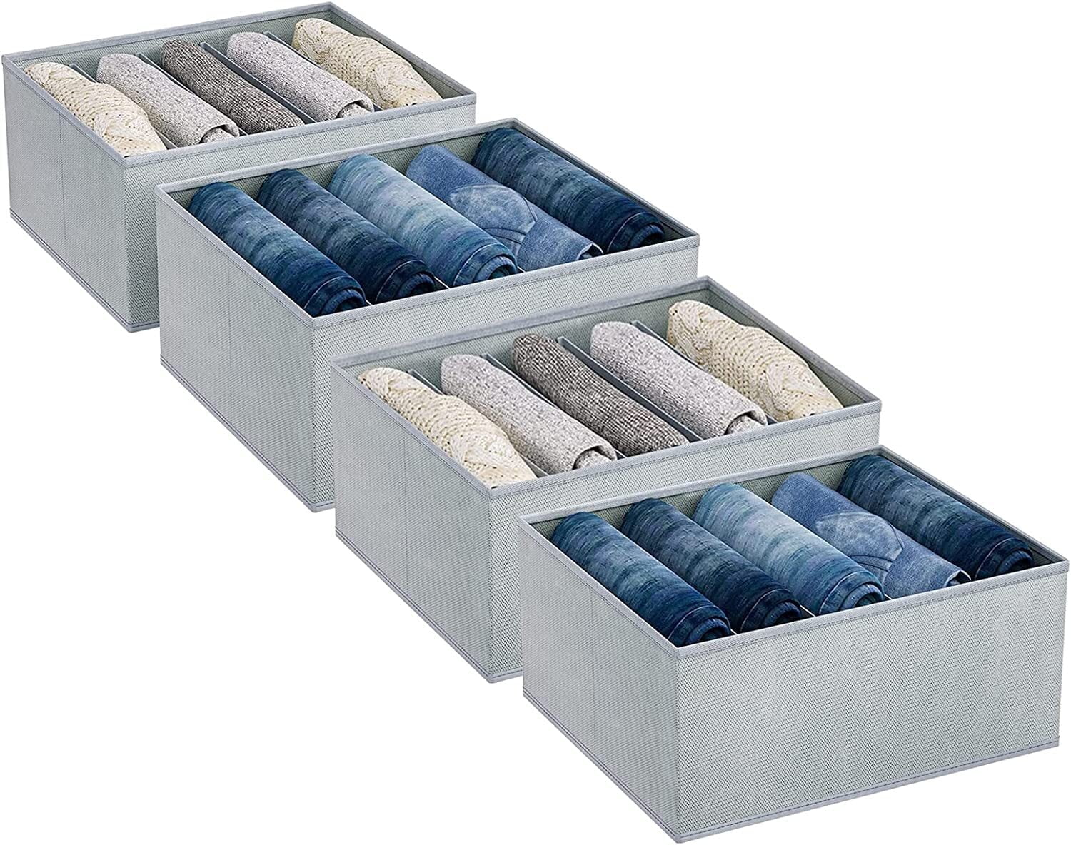 DIMJ 4 Pack Grey Wardrobe Clothes Organizer, Drawer Dividers Storage ...