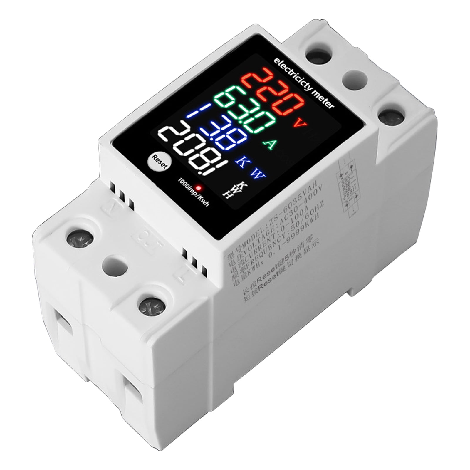 DIN-Mounted Energy Consumption Meter, High Current/Power Display, Real ...