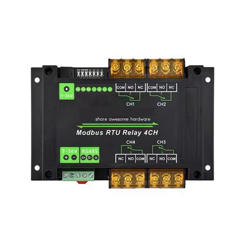 DIN-Rail 4 Channel Relay Module Modbus RTU Protocol RS485 High Current ...