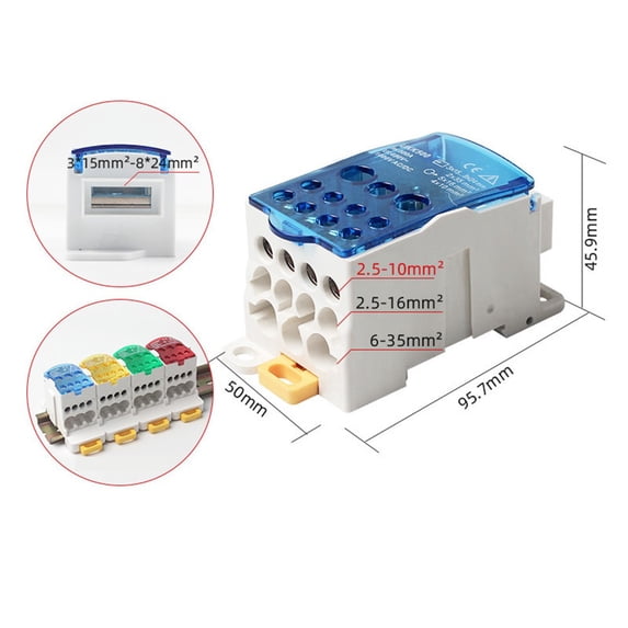DIN Rail Compatible Blue Terminal Block with Ratings from 80A to 500A ...