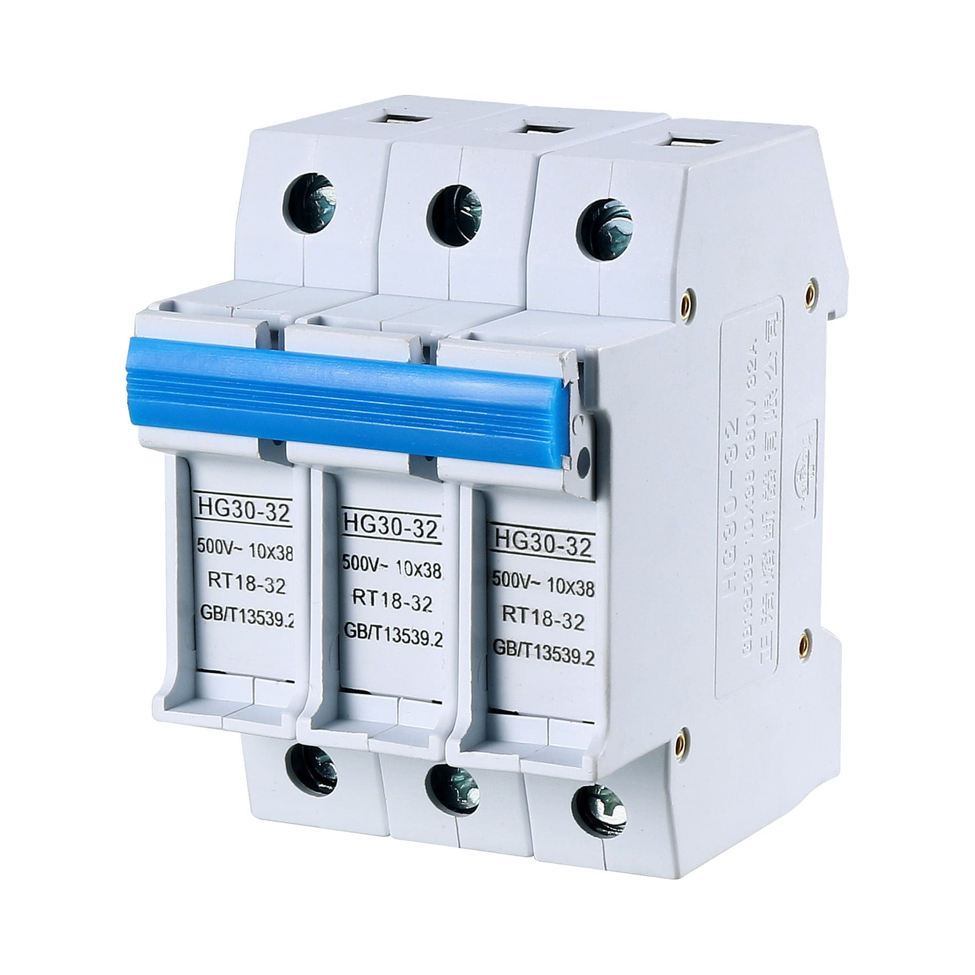 DIN Rail Mount Fuse Holder 3 Pole HG30-32 10mm x 38mm Fuse Included ...