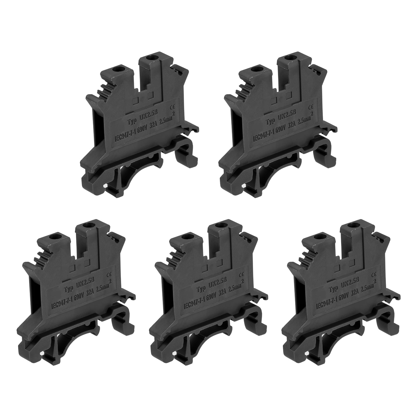 DIN Rail Mount Terminal Blocks Screw Type Clamp Black UK2.5B Pack of 40 - Walmart.com