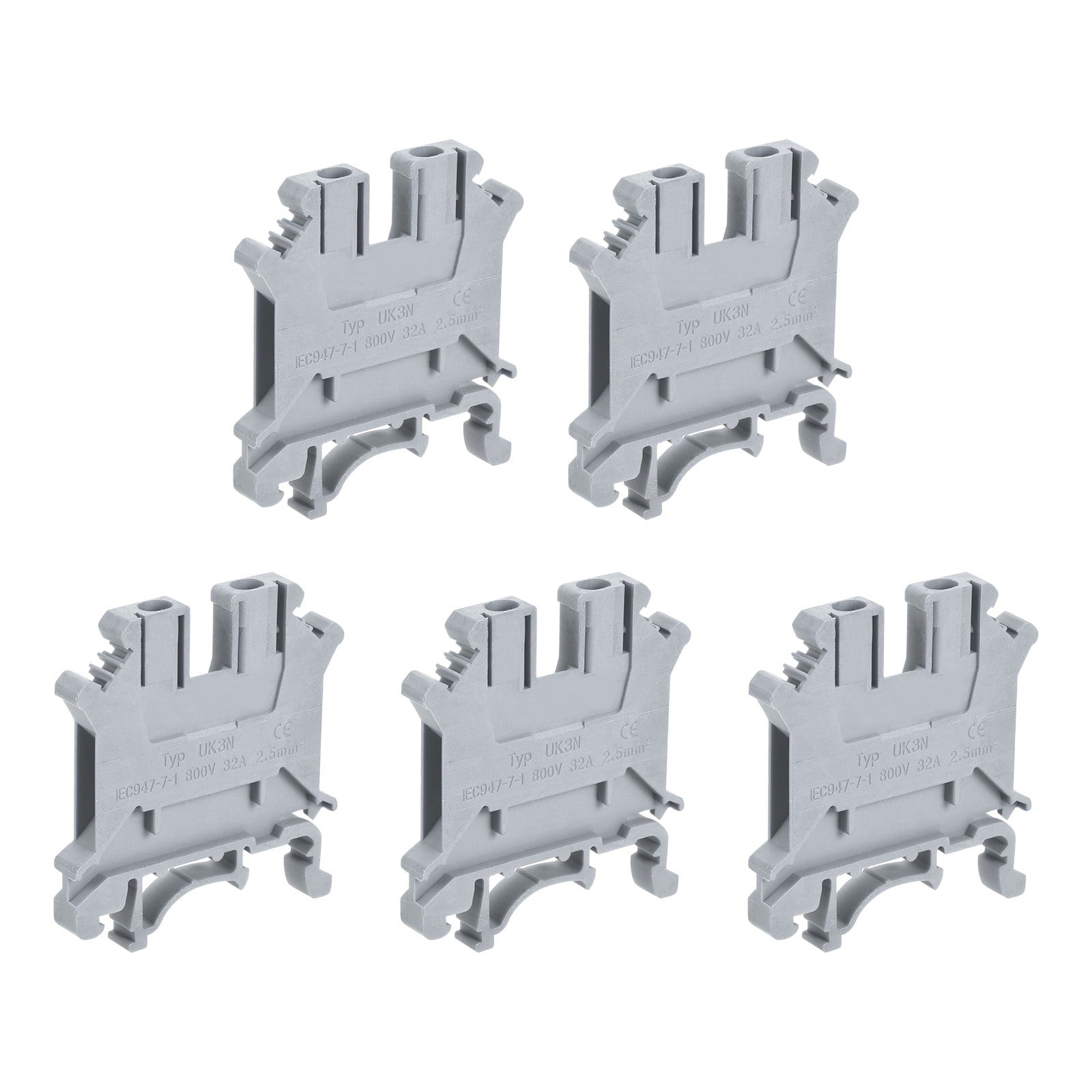 DIN Rail Mount Terminal Blocks Screw Type Clamp Grey UK3N Pack of 20 ...