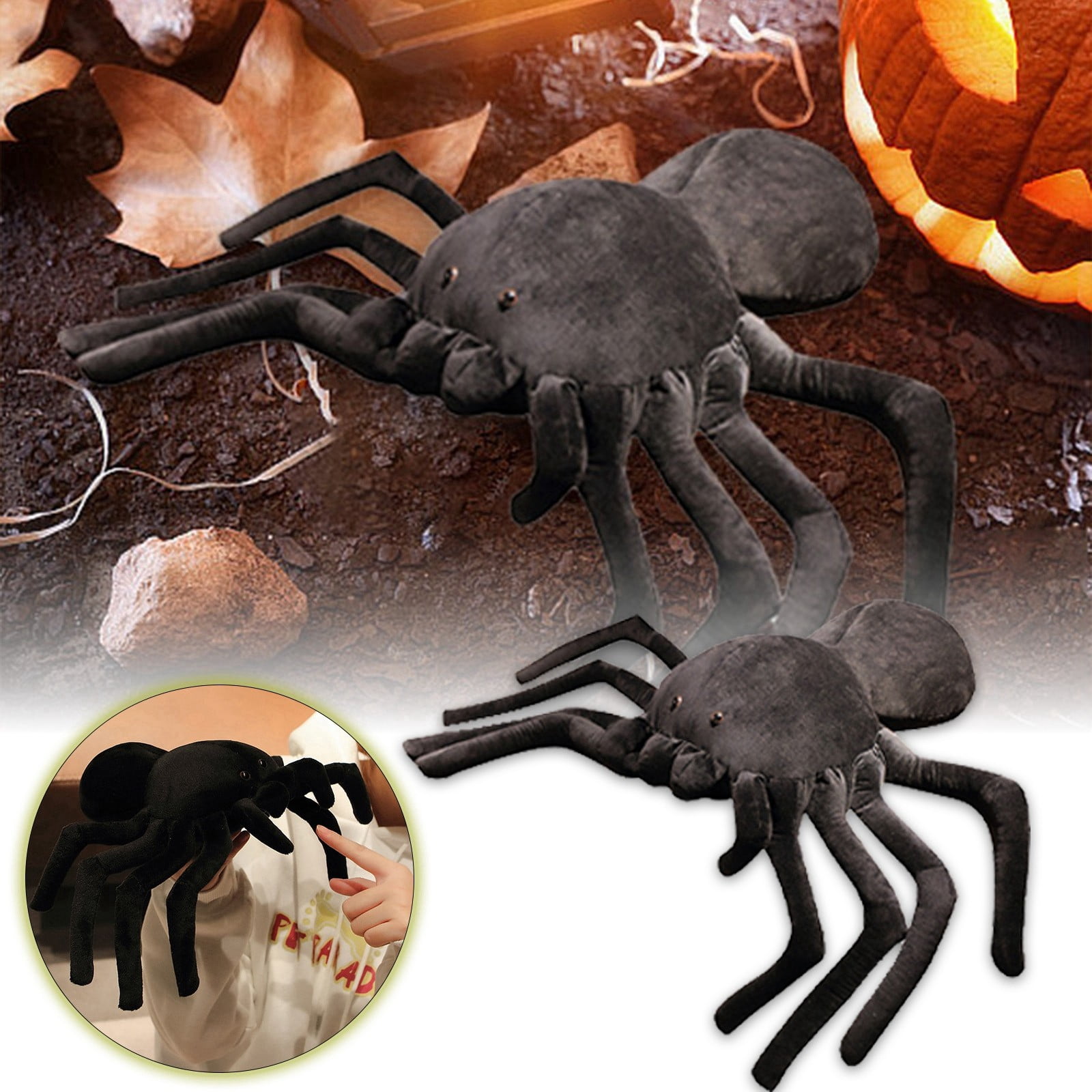 DIN-outstand 2025 NEW Realistic Black Spider Plush Toy Funny Scary Simulation Soft Stuffed ...