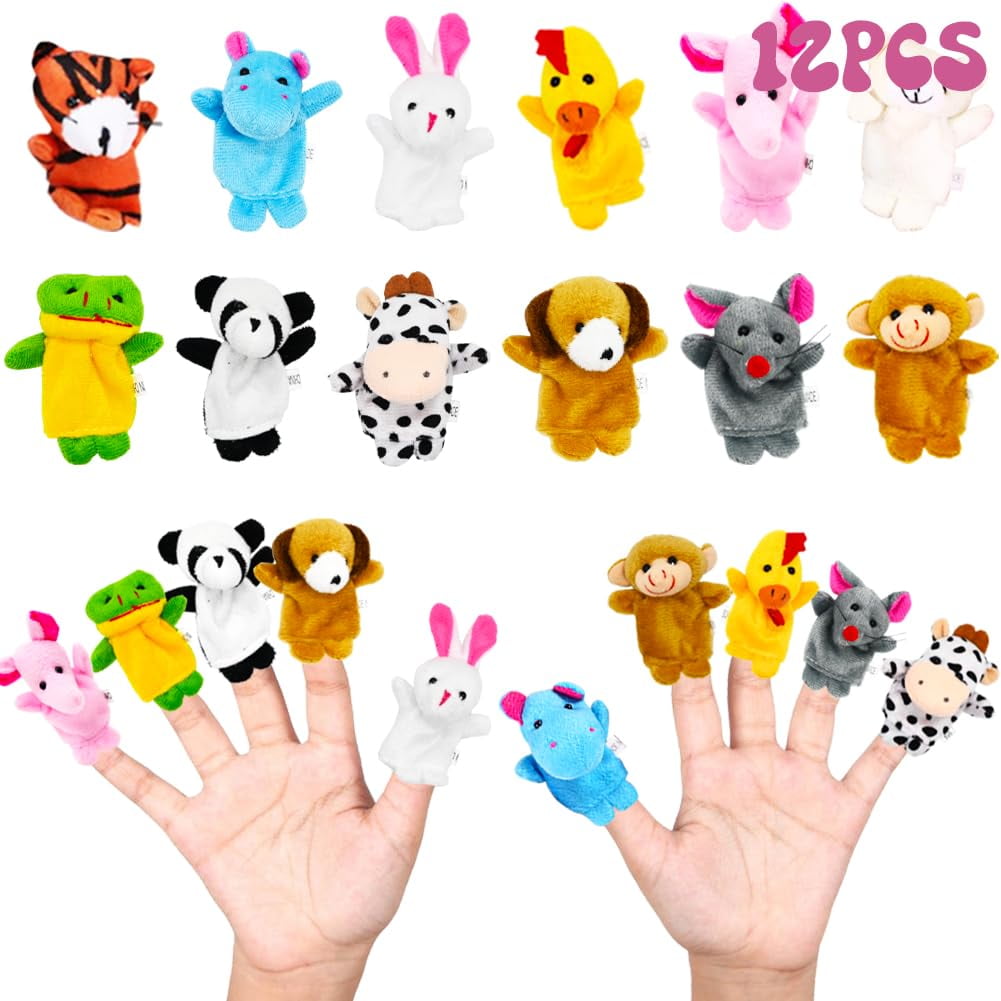DINESIL 12 Pieces Finger Puppets, Mini Plush Animals Finger Puppets ...