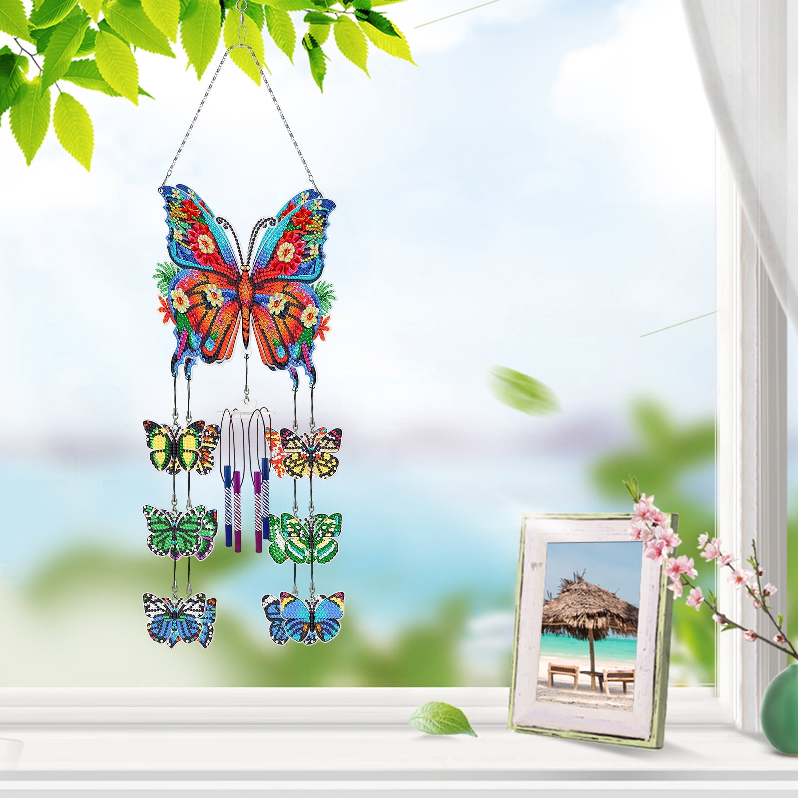 DINGERING DIY Dotted Diamond Butterfly Wind Chime Pendant Diamond Art ...