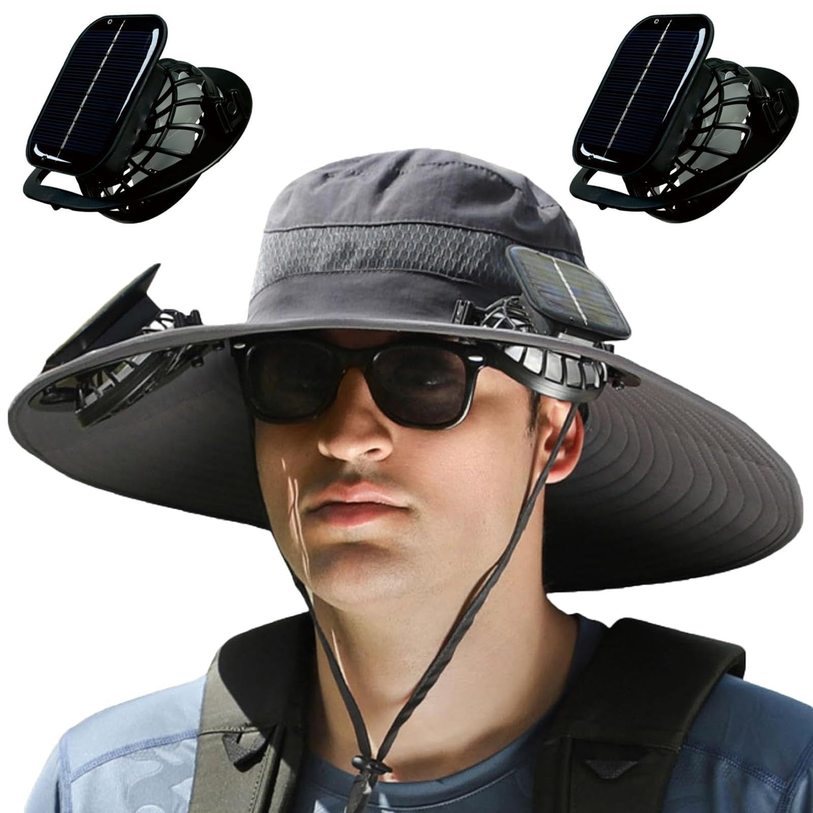 DINGHUO Men's Solar Fan Sun Hat - USB & Solar Powered Wide Brim Fishing ...