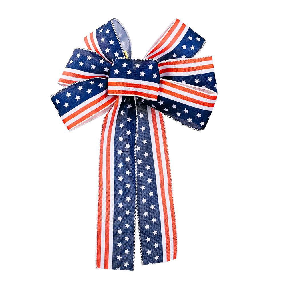 DINGXIAO Patriotic Red White Blue Stripe Stars Tree Topper Bows, One ...