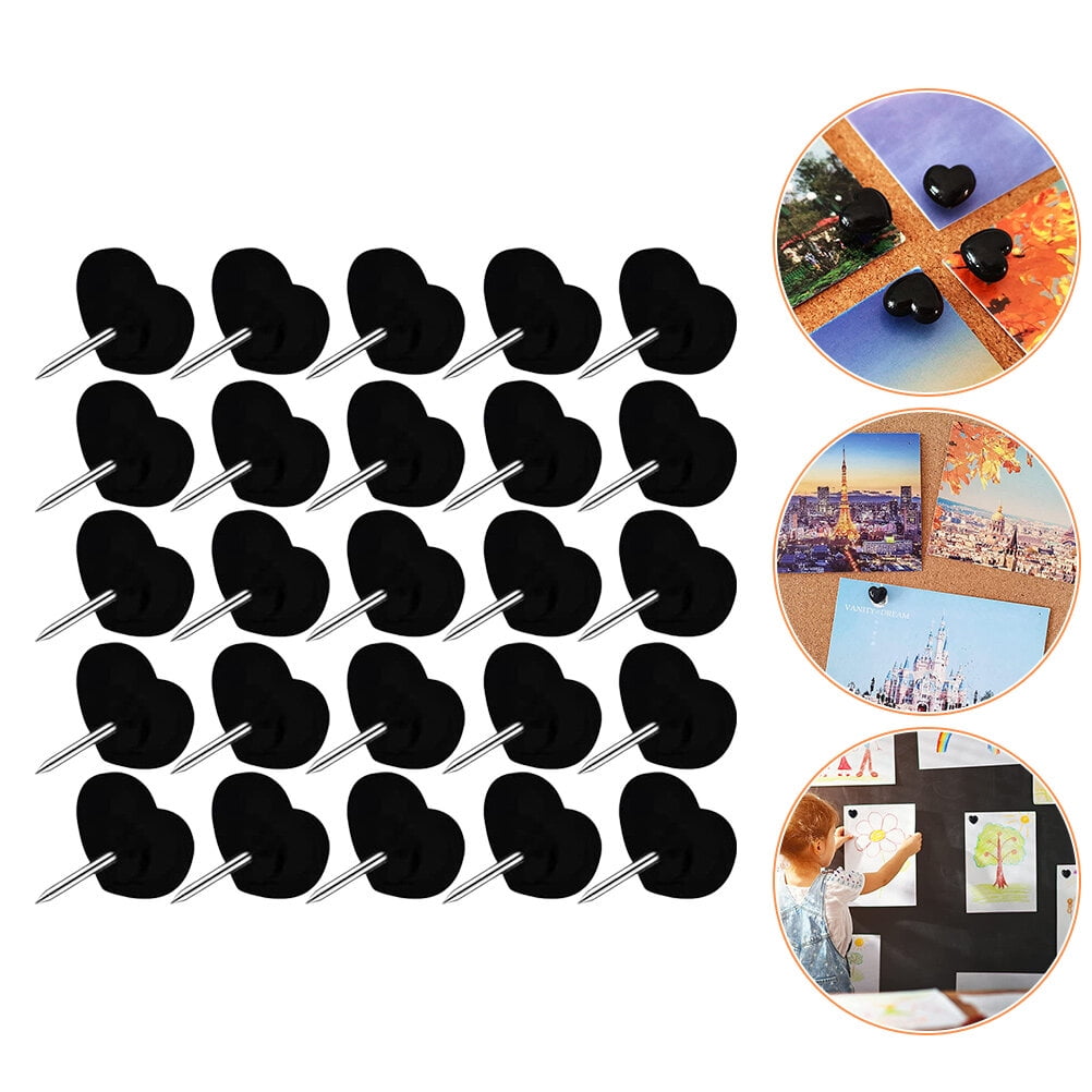 DINHEAROM 100 Pins Cute Pushpins for Cork Board Black Heart Shaped for ...